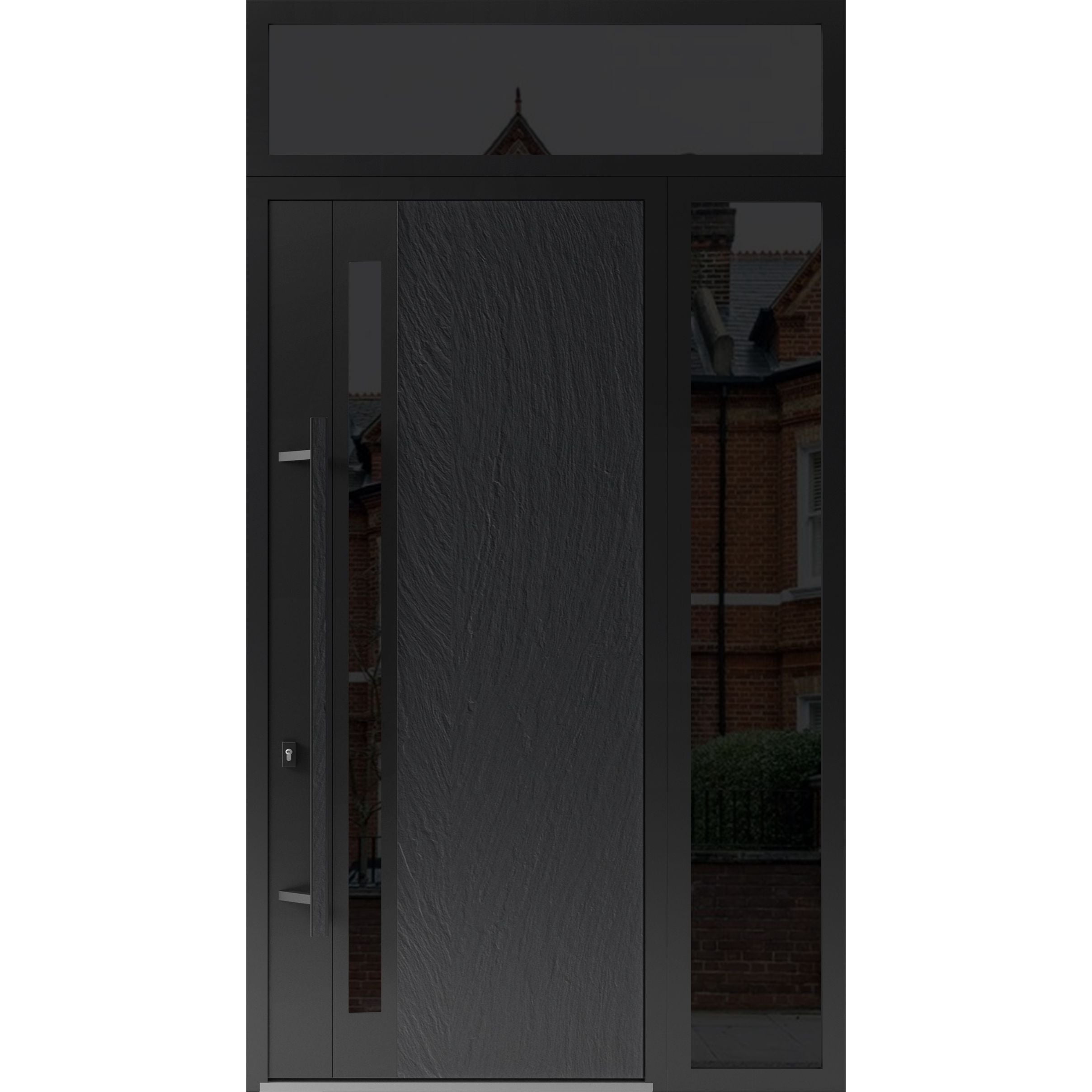 Front Exterior Prehung Steel Door / Dekton 0163 Ardesia Nero / Side and ...