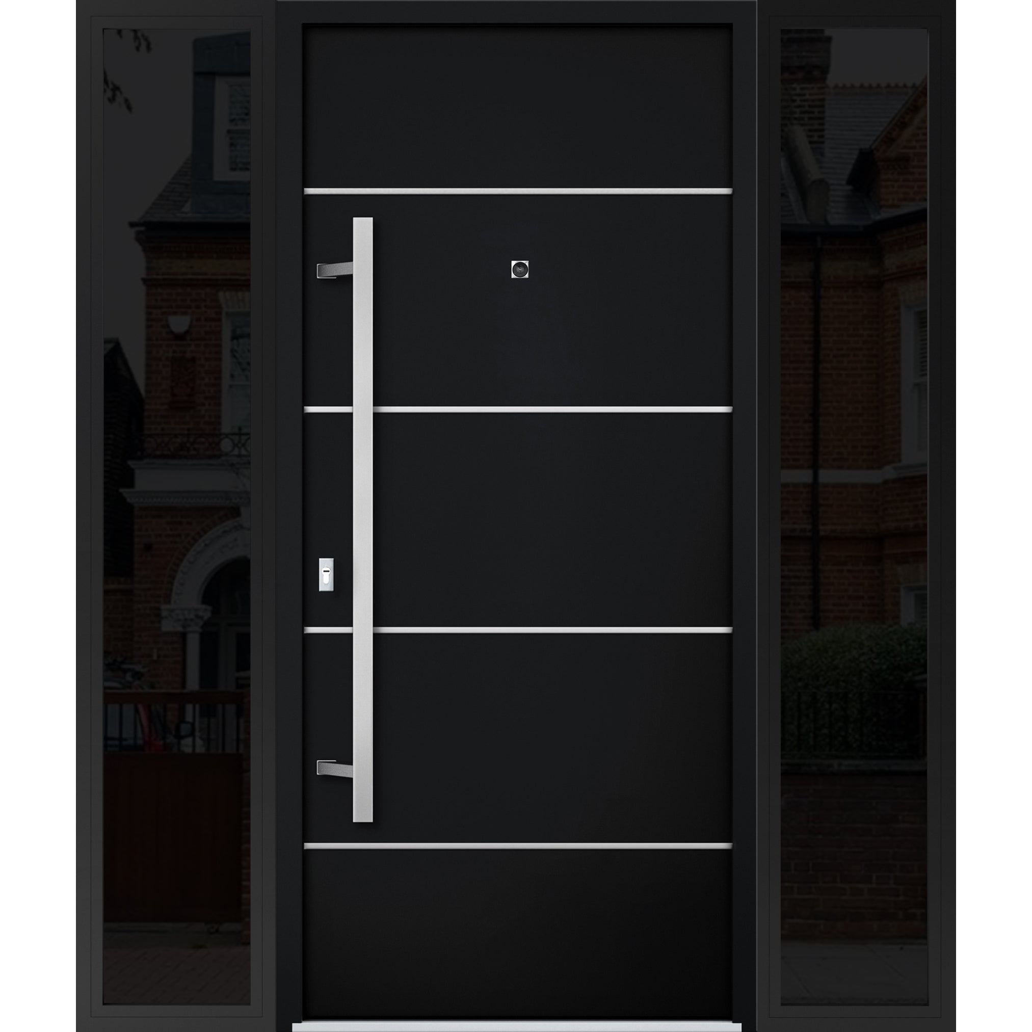 Front Exterior Prehung Steel Door / Deux 6083 Black Enamel / 2 Side ...