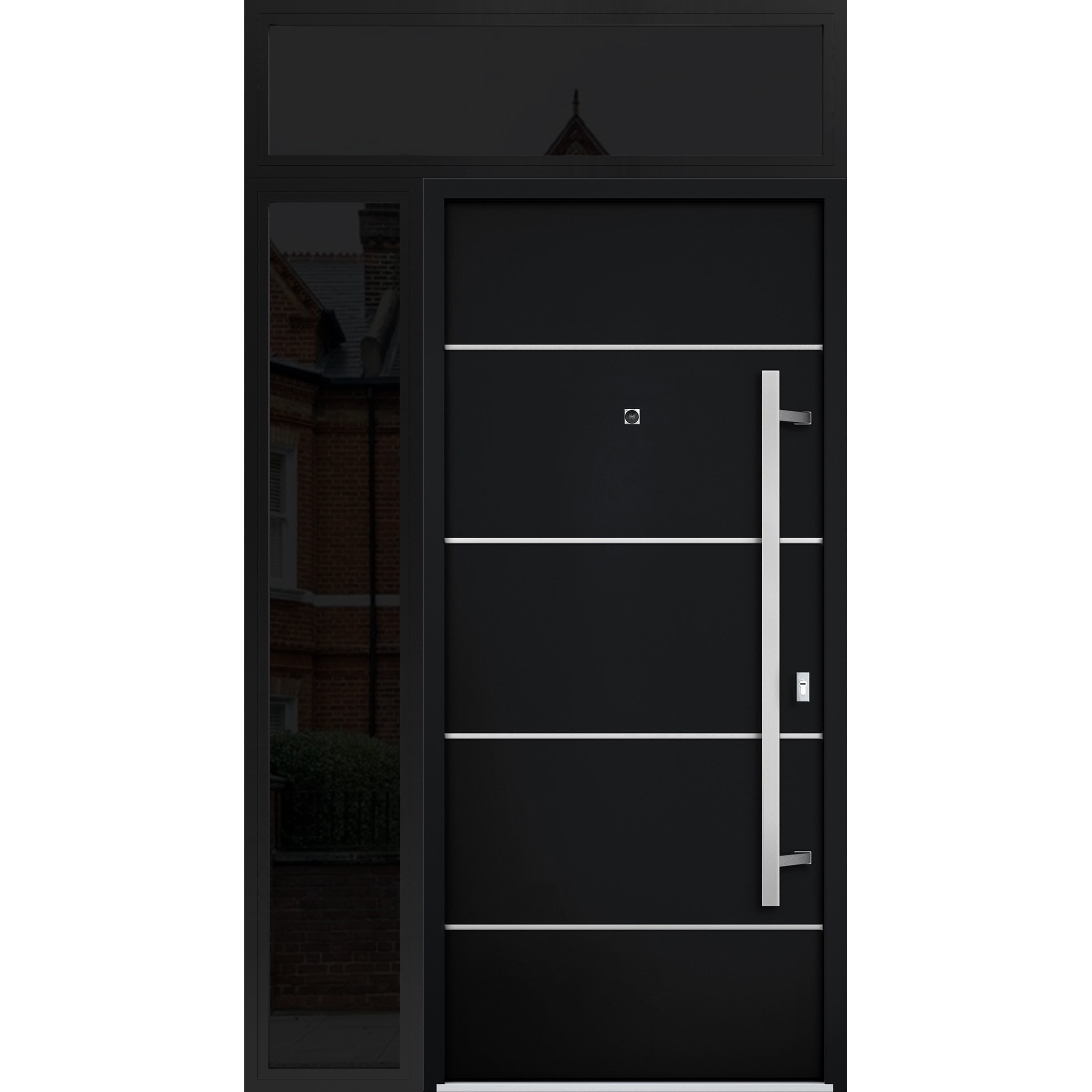 Front Exterior Prehung Steel Door / Deux 6083 Black Enamel / Side and ...