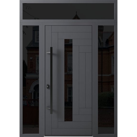Front Exterior Prehung Steel Door / Dekton 0163 Ardesia Nero / Side and ...
