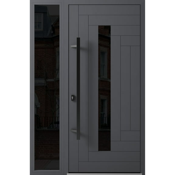 Front Exterior Prehung Steel Door / Ronex 0130 Grey / Side and Top ...