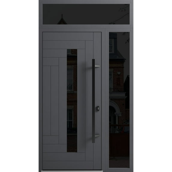 Front Exterior Prehung Steel Door / Ronex 0130 Grey / Side and Top ...