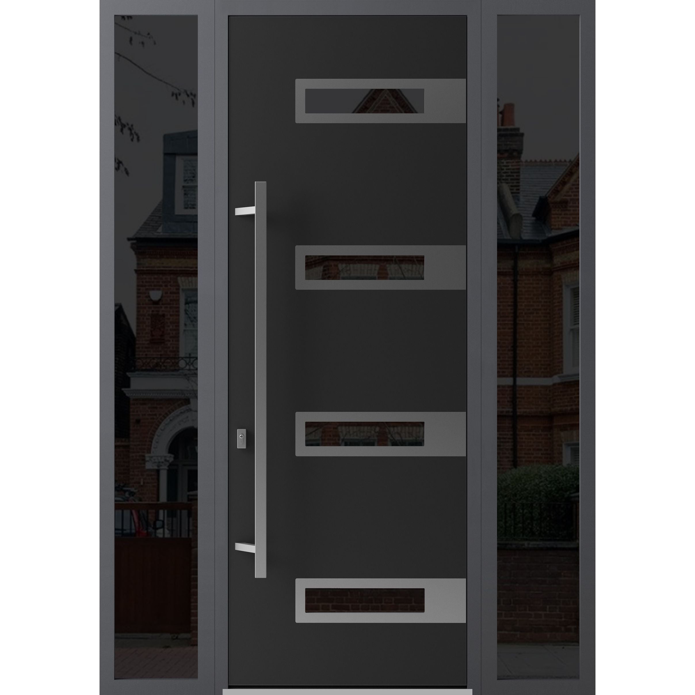 Front Exterior Prehung Steel Door / Ronex 0131 Black Enamel / 2 Side ...