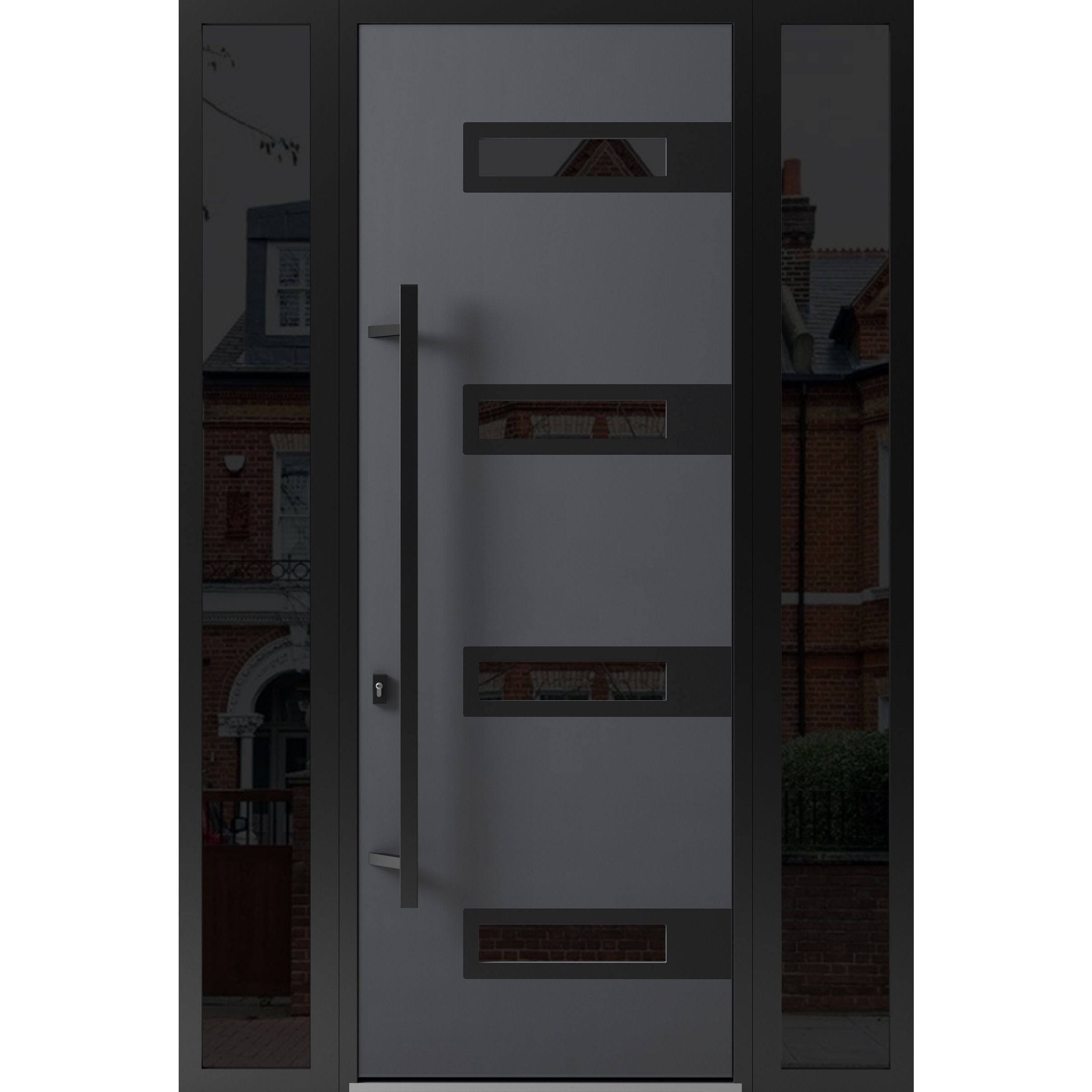 Front Exterior Prehung Steel Door / Ronex 0131 Grey / 2 Side Exterior ...