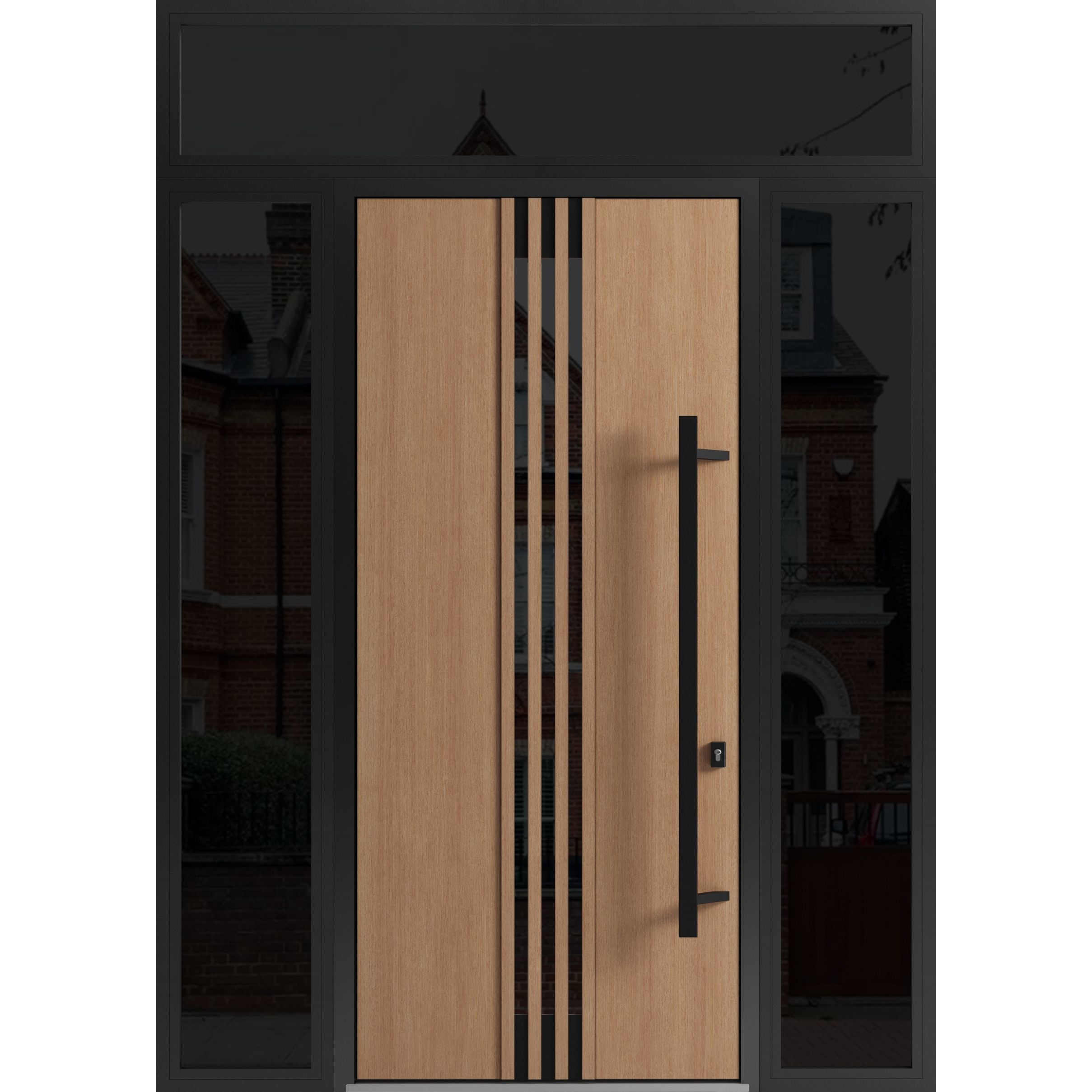 Front Exterior Prehung Steel Door / Ronex 1055 Teak / 2 Side and Top ...