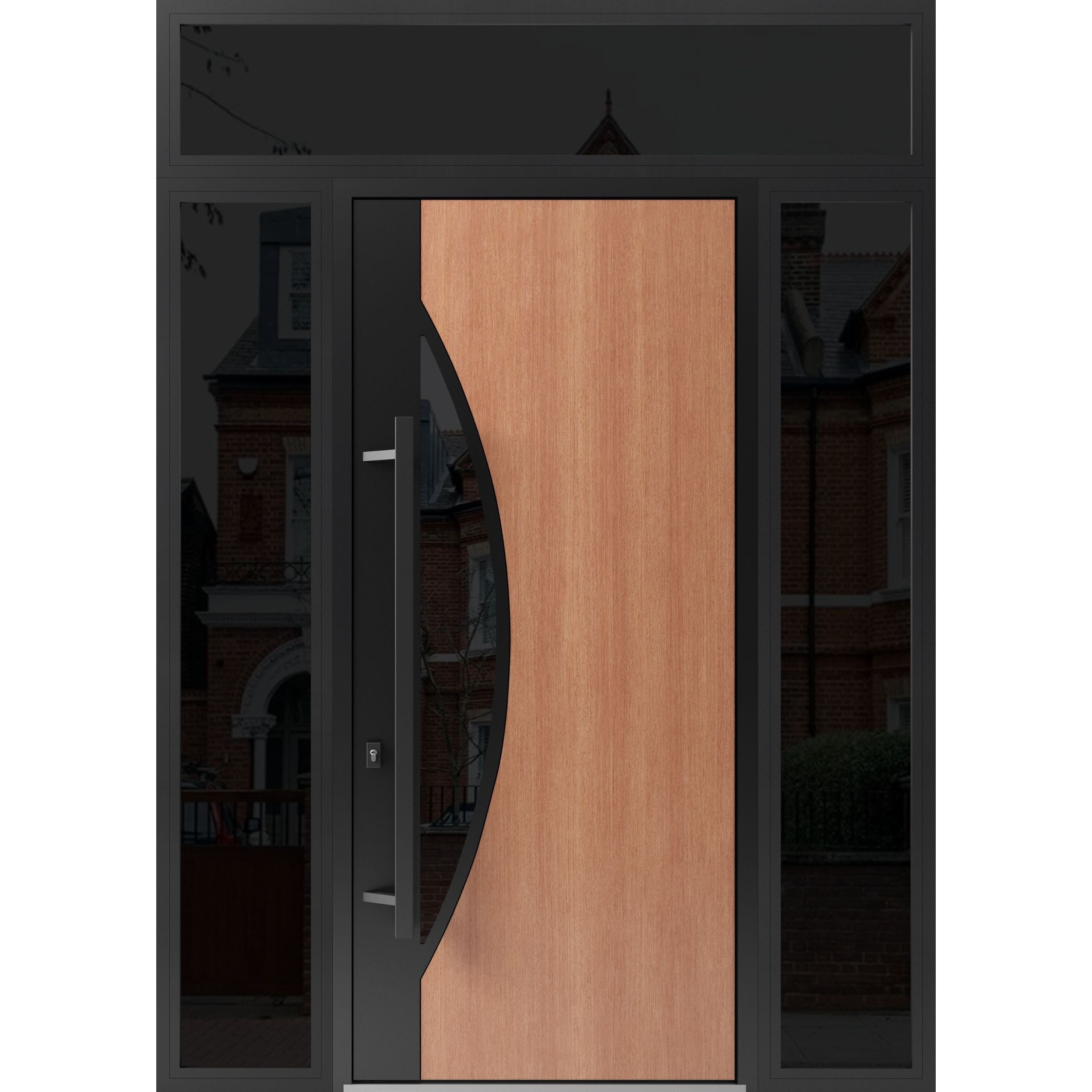 Front Exterior Prehung Steel Door / Ronex 1077 Teak / 2 Side and Top ...