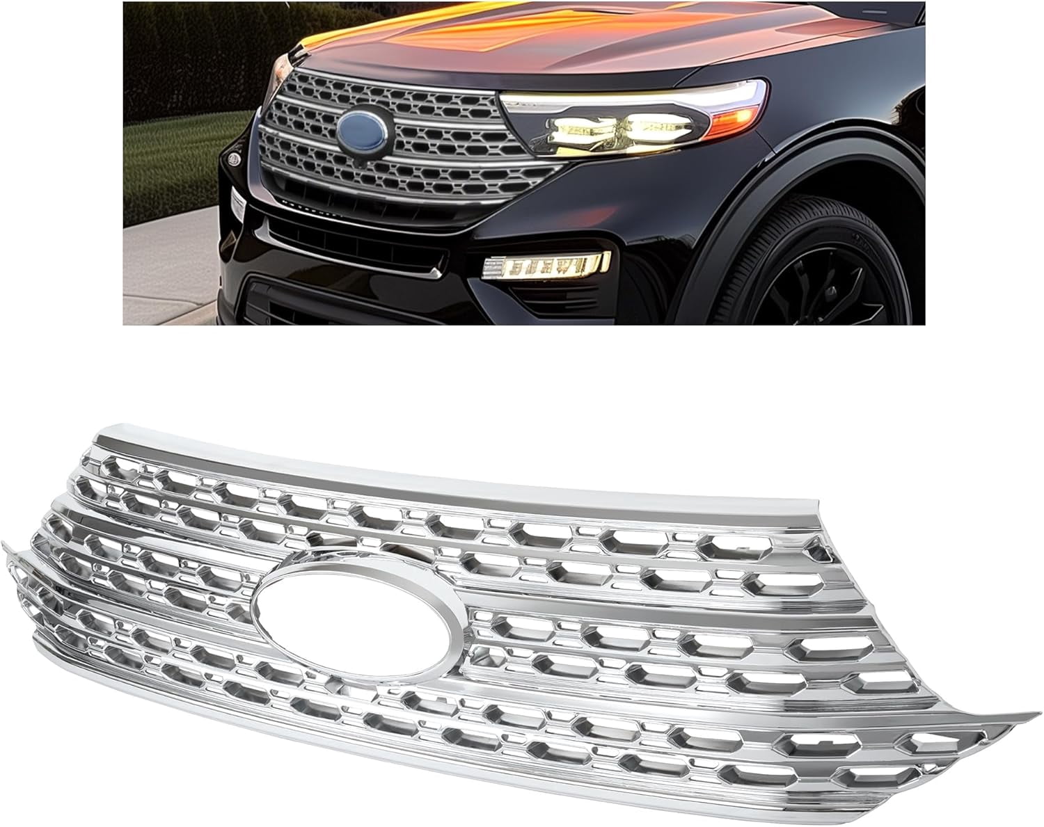 Front Grill Cover Compatible with 2020-2024 Ford Explorer Base XLT ...