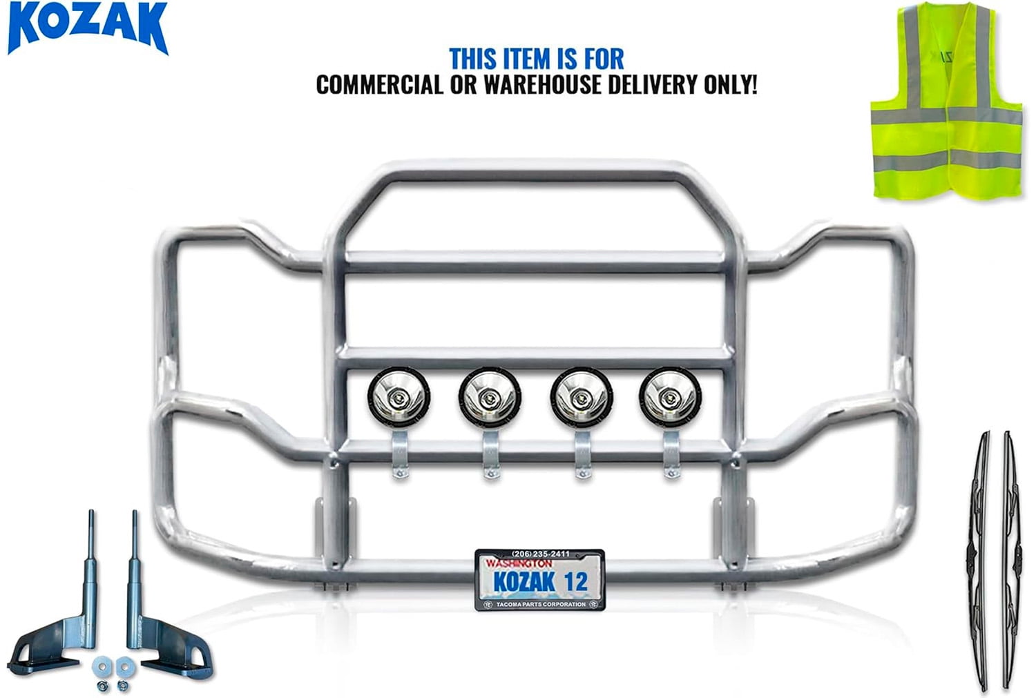 Front Grille Deer Moose Brush Bumper Guard Large w/Bracket w/4X 6 LED ...