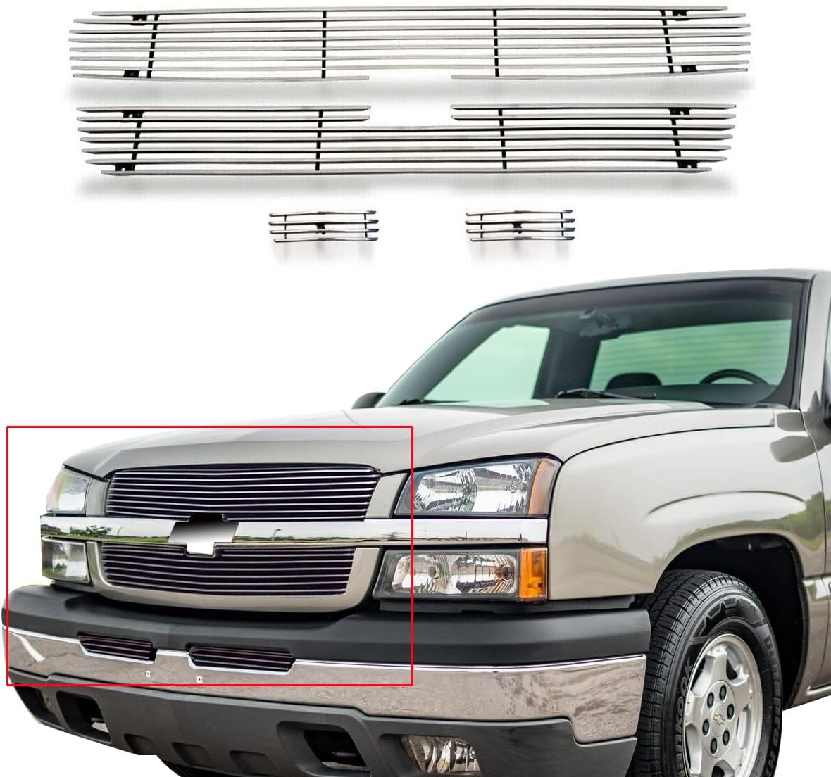 Front Grille Fits 2003-2005 Chevy Silverado 1500/1500HD/2003-2004 2500 ...