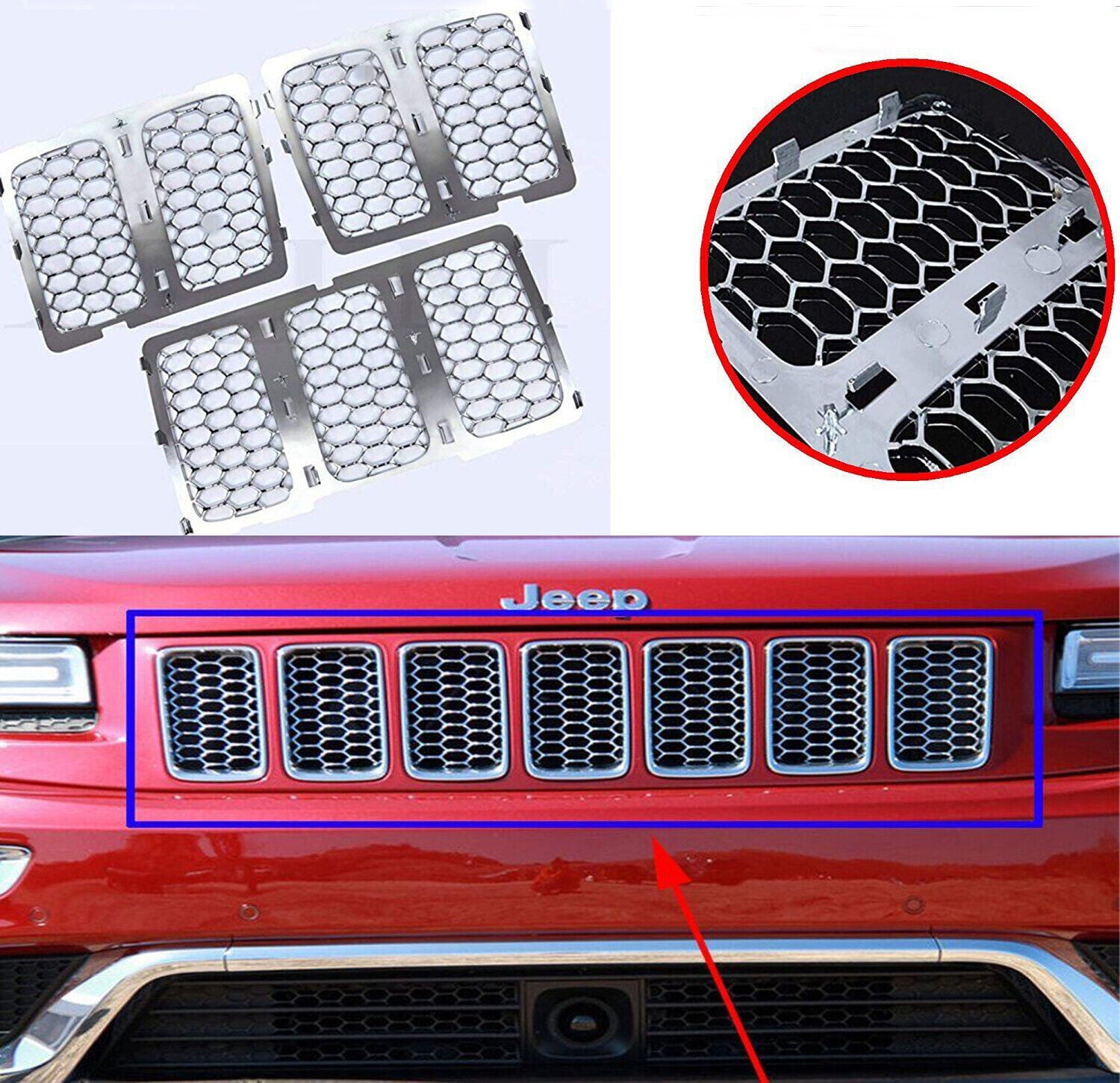 Front Grille Inserts Clip-on Grill Trim Kit for Jeep Grand Cherokee ...