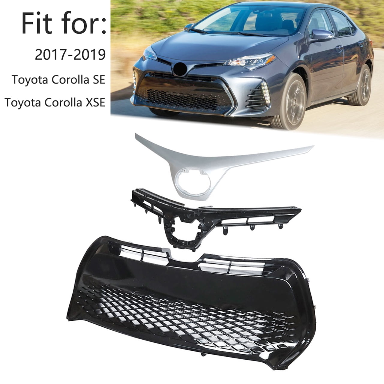 Front Grille Set Upper & Lower Grill Kit Fit for Toyota Corolla SE XSE ...