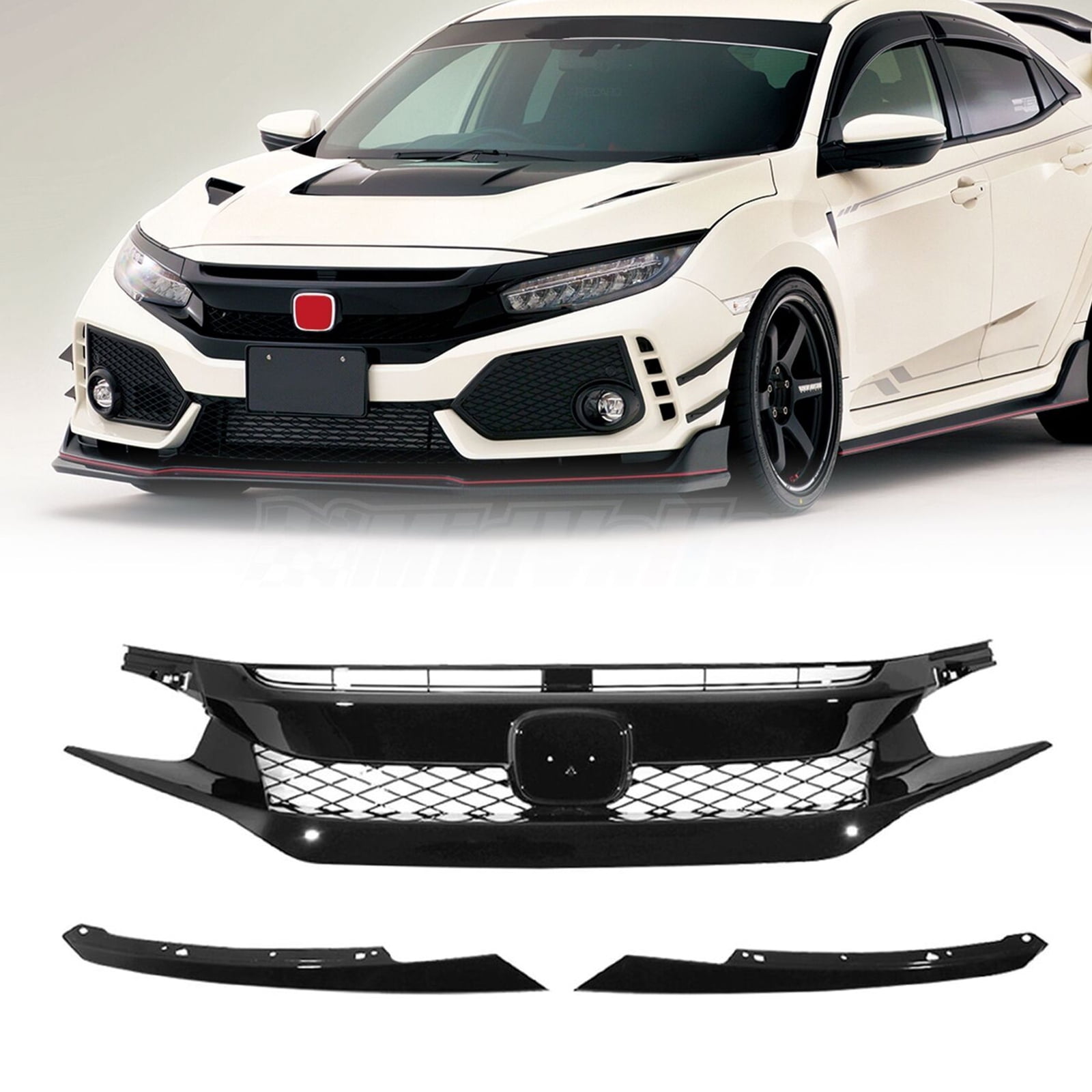 Front Grille Type R Style Hood Grill Hatchback Sedan For 16-20 Honda ...