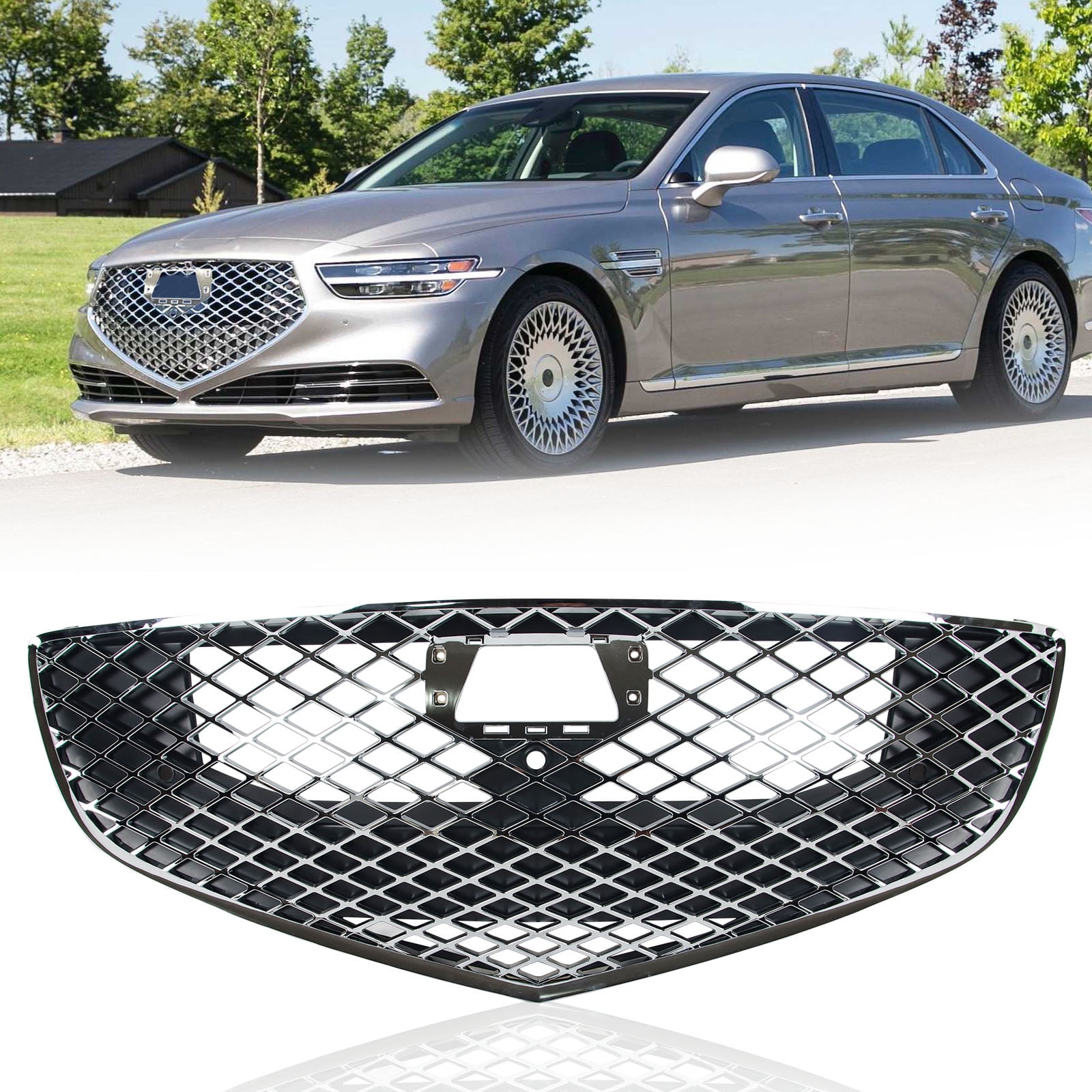 Front Grille with Camera Opening - Chrome Black Construction-Front ...