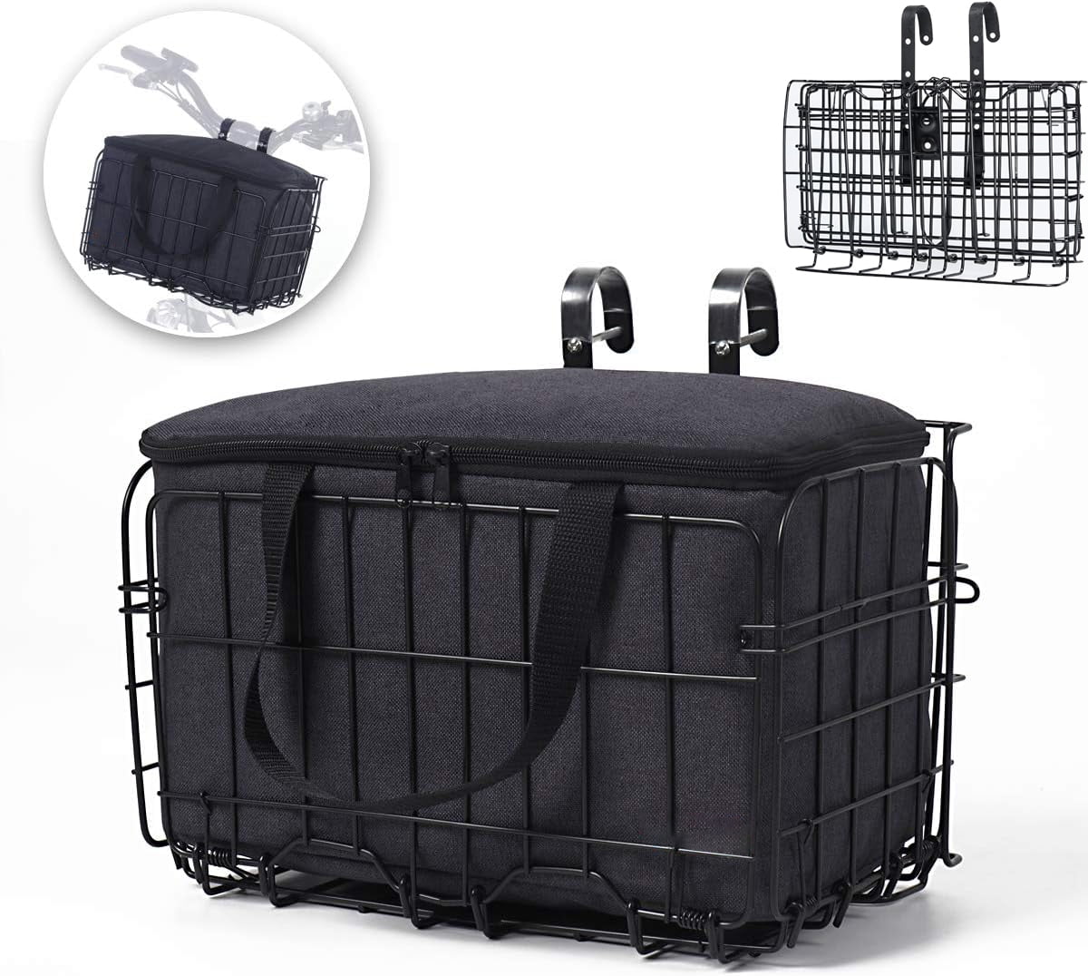 Front Handlebar Bike Basket Folding Adjustable Height with Carrier Tote ...