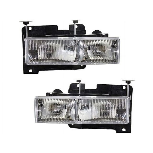 Front Headlight Set - Compatible with 1988 - 2000 GMC K3500 1989 1990 1991 1992 1993 1994 1995 ...