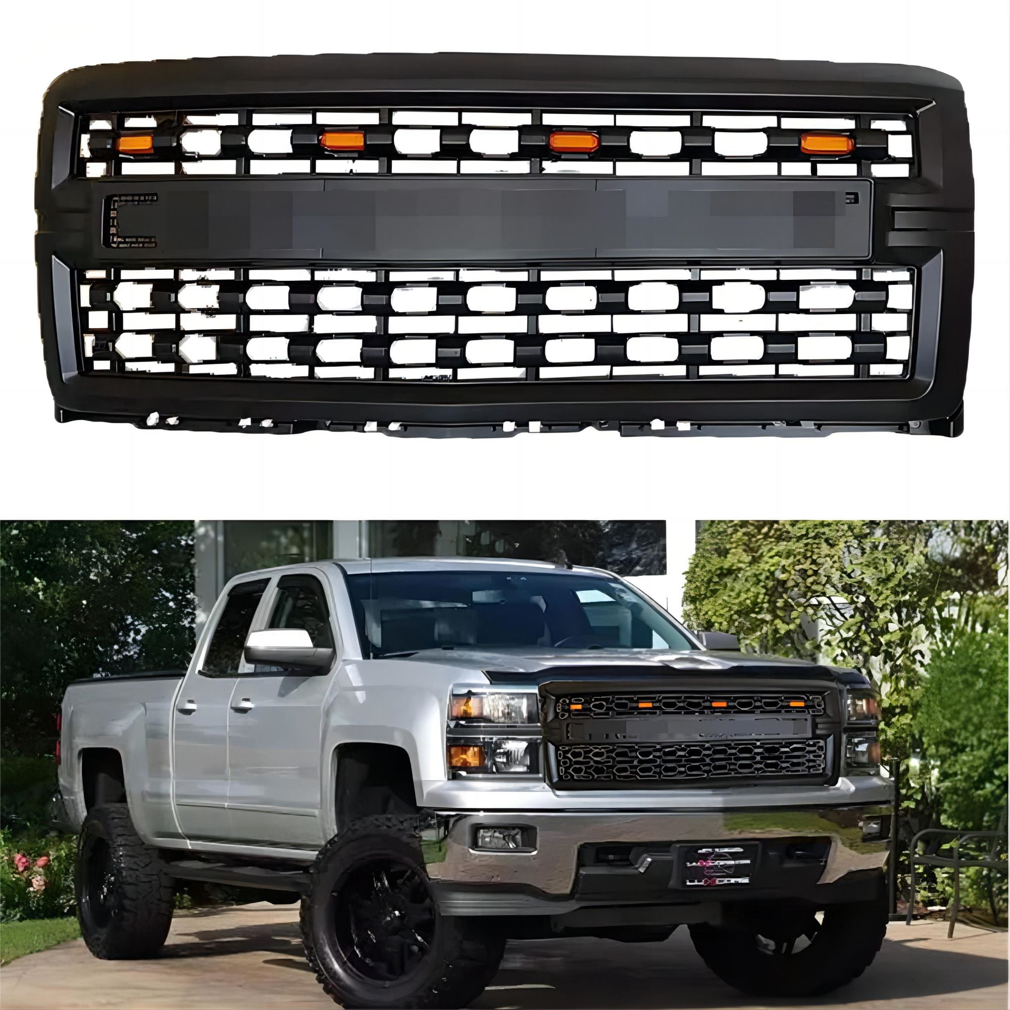 Front Hood Grille For Chevy Silverado 1500 2014-2015 Grill with 4 Amber ...