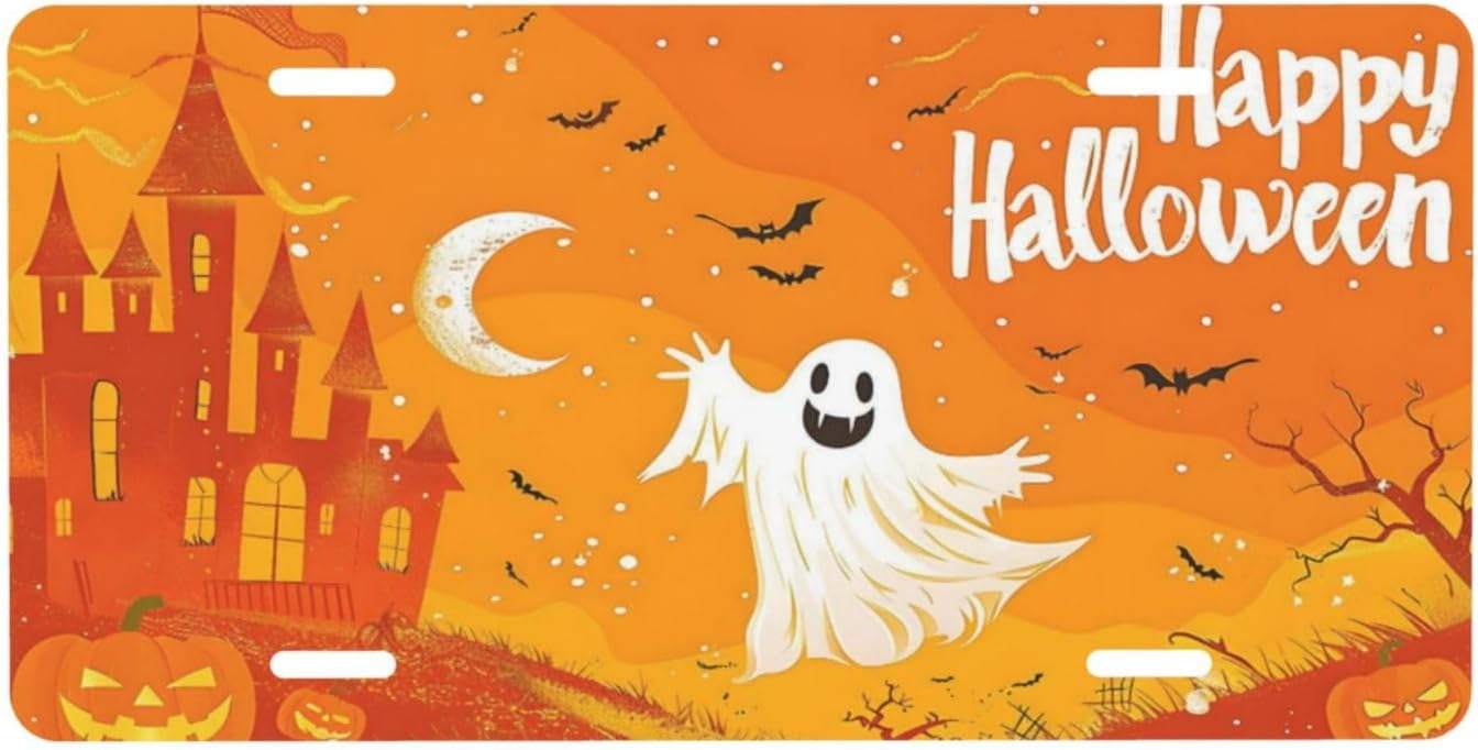 Front License Plate Halloween Ghosts House Car Decor Accessory Aluminum ...