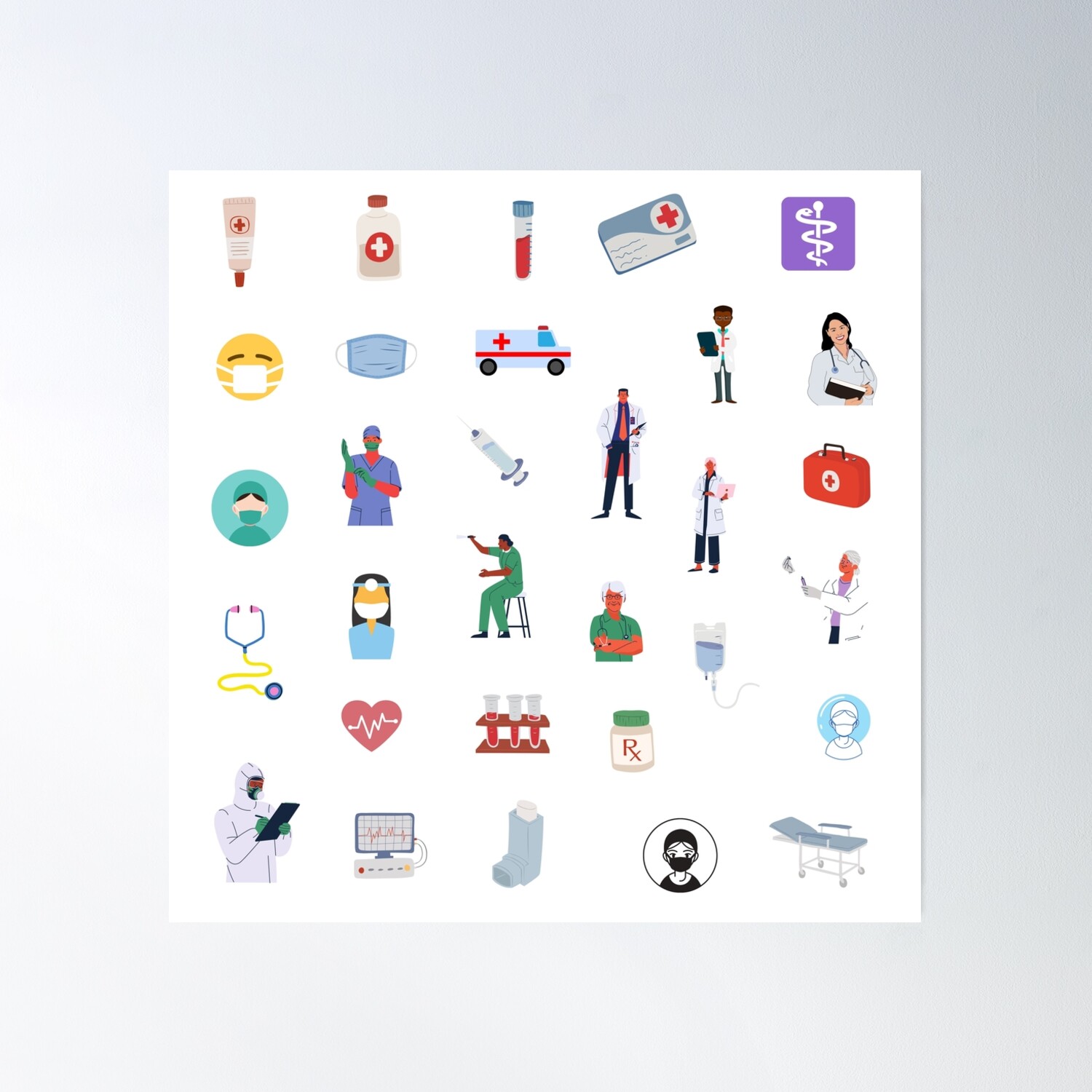Front Line Worker And Medical Nurse Stickerpack Poster Wall Art, Modern ...