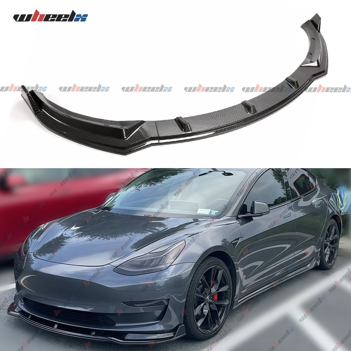 Front Lip Compatible with 2017-2024 Tesla Model 3, Bumper Spoiler Air ...