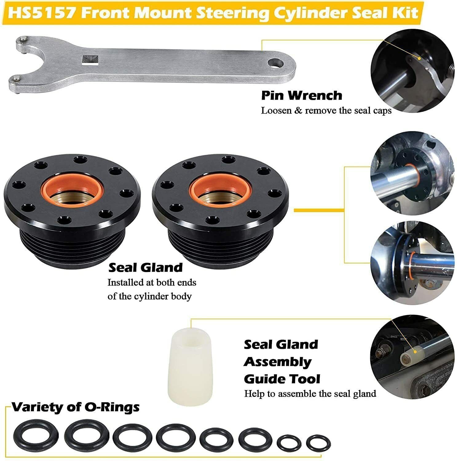 Front Mount Hydraulic Steering Cylinder Seal Kit HS-5157 Fits for ...