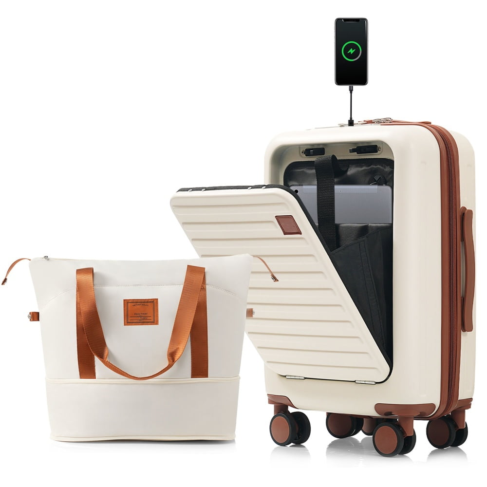 Front Opening 20-Inch Carry-On Luggage with Expandable Travel Bag Set ...