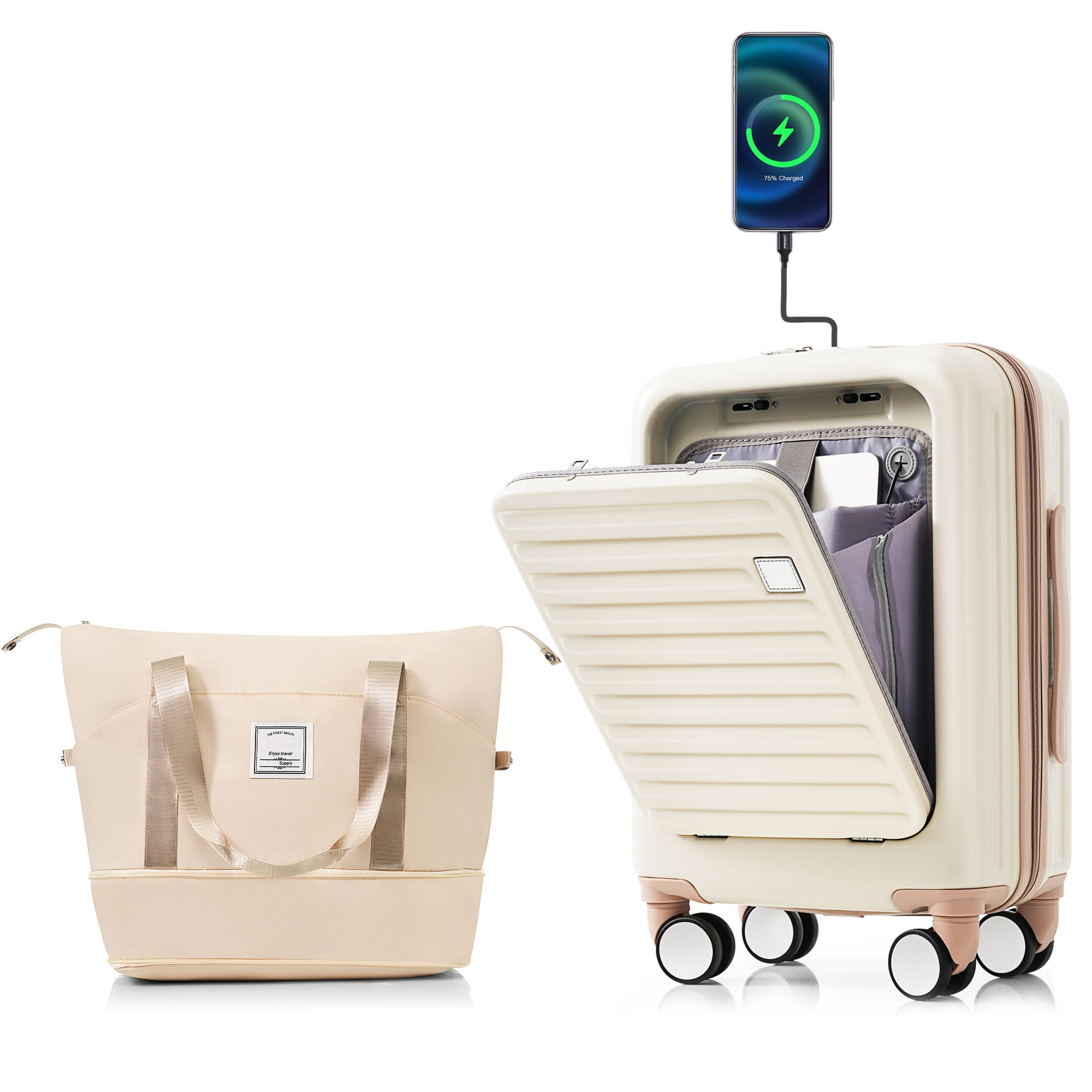 Front Opening 20-Inch Carry-On Luggage with Expandable Travel Bag Set ...