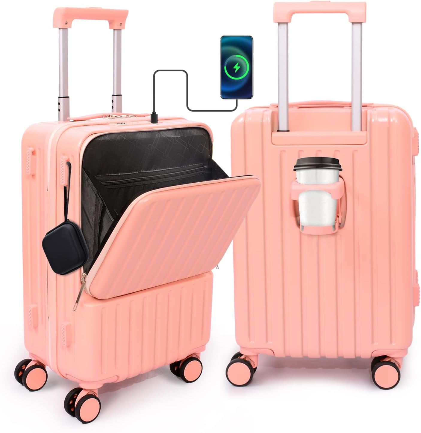 Front Pocket Luggage, Carry-on Luggage with Spinner Wheels, Suitcase ...