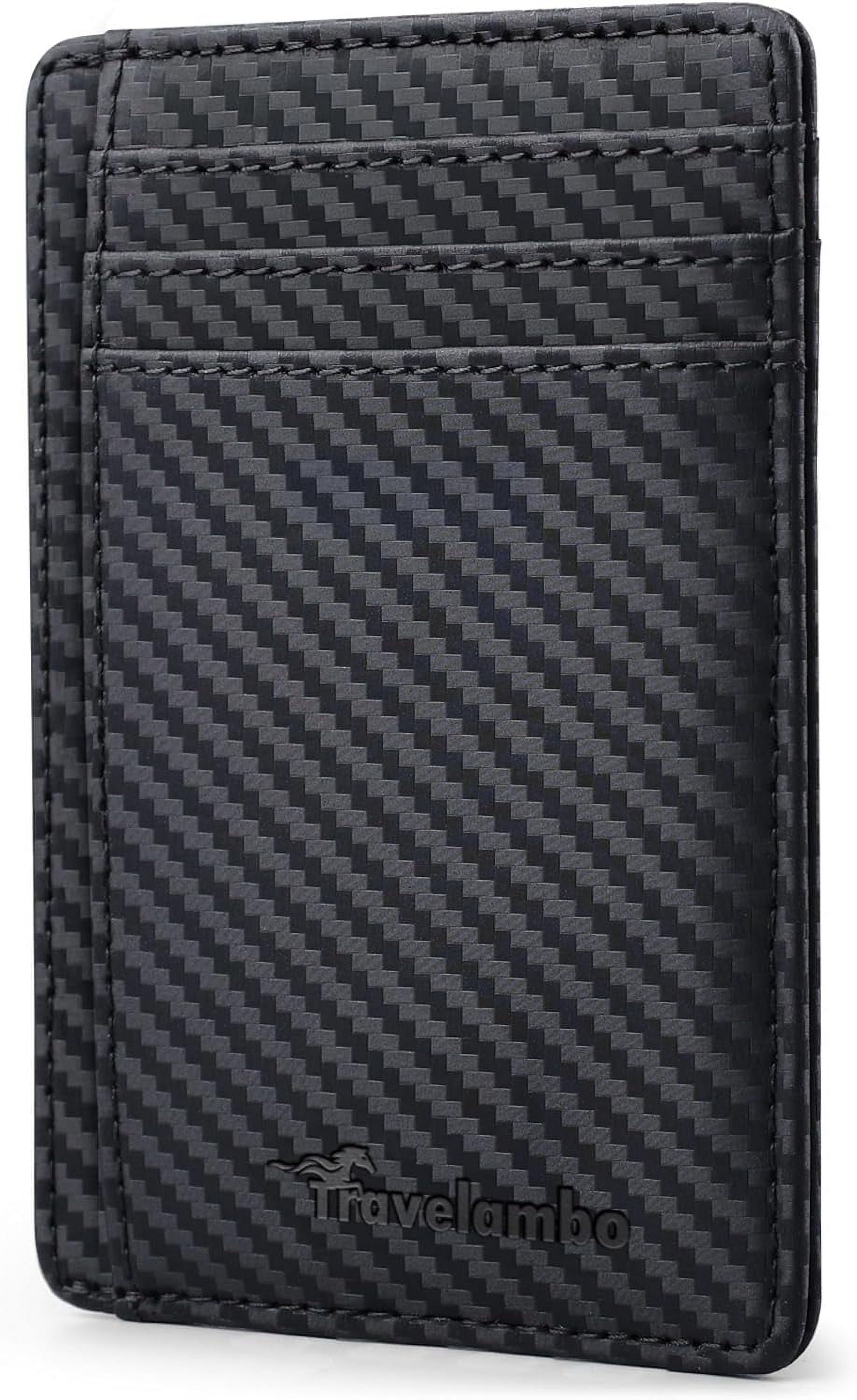 Front Pocket Minimalist Leather Slim Wallet RFID Blocking Carbon Fiber ...