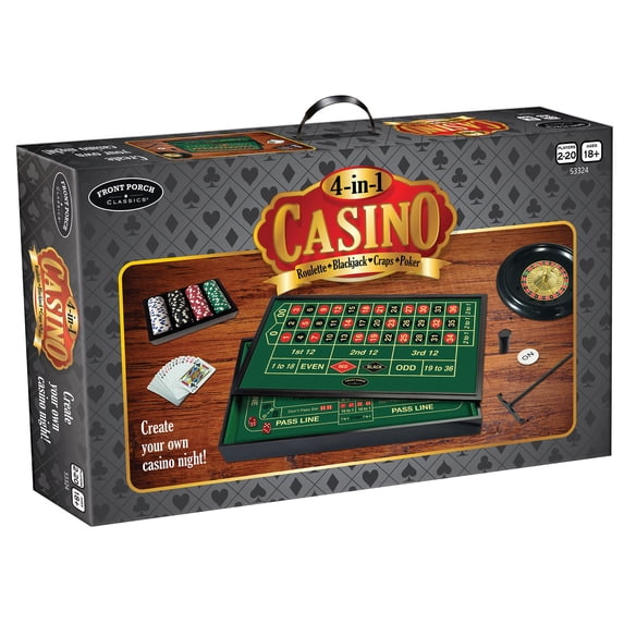 Front Porch Classics 4-in-1 Casino Board Game, Includes Roulette ...