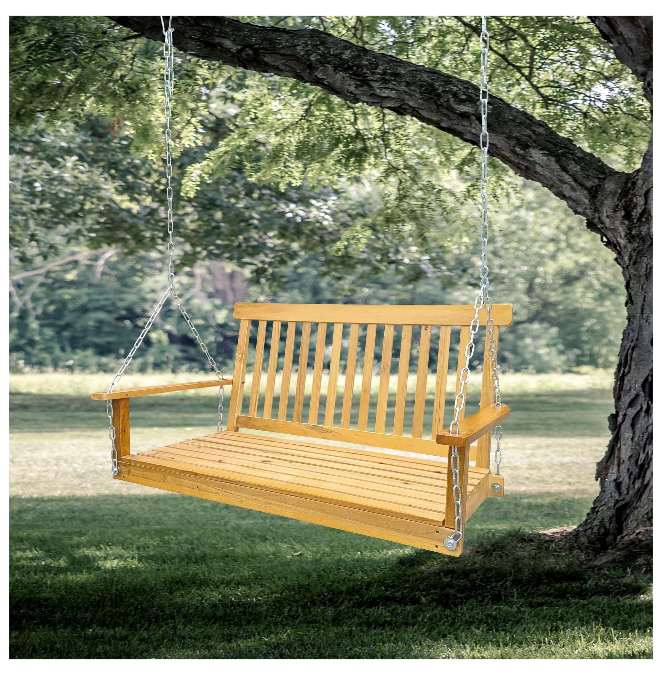 Front Porch with Armrests; Wood with Hanging Chains; for Outdoor Patio ...