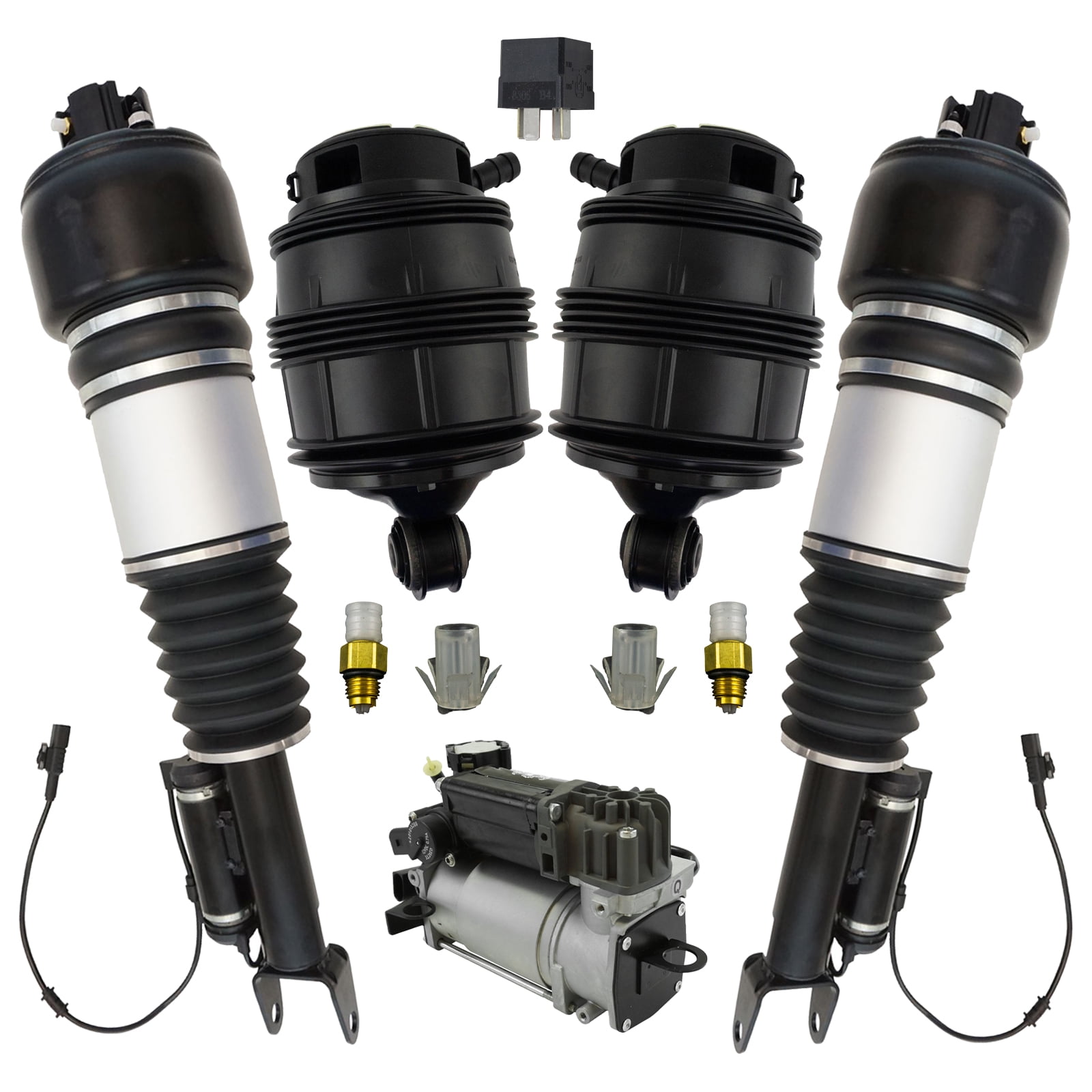 Front & Rear Air Shocks Springs Compressor & Relay Kit for Mercedes ...