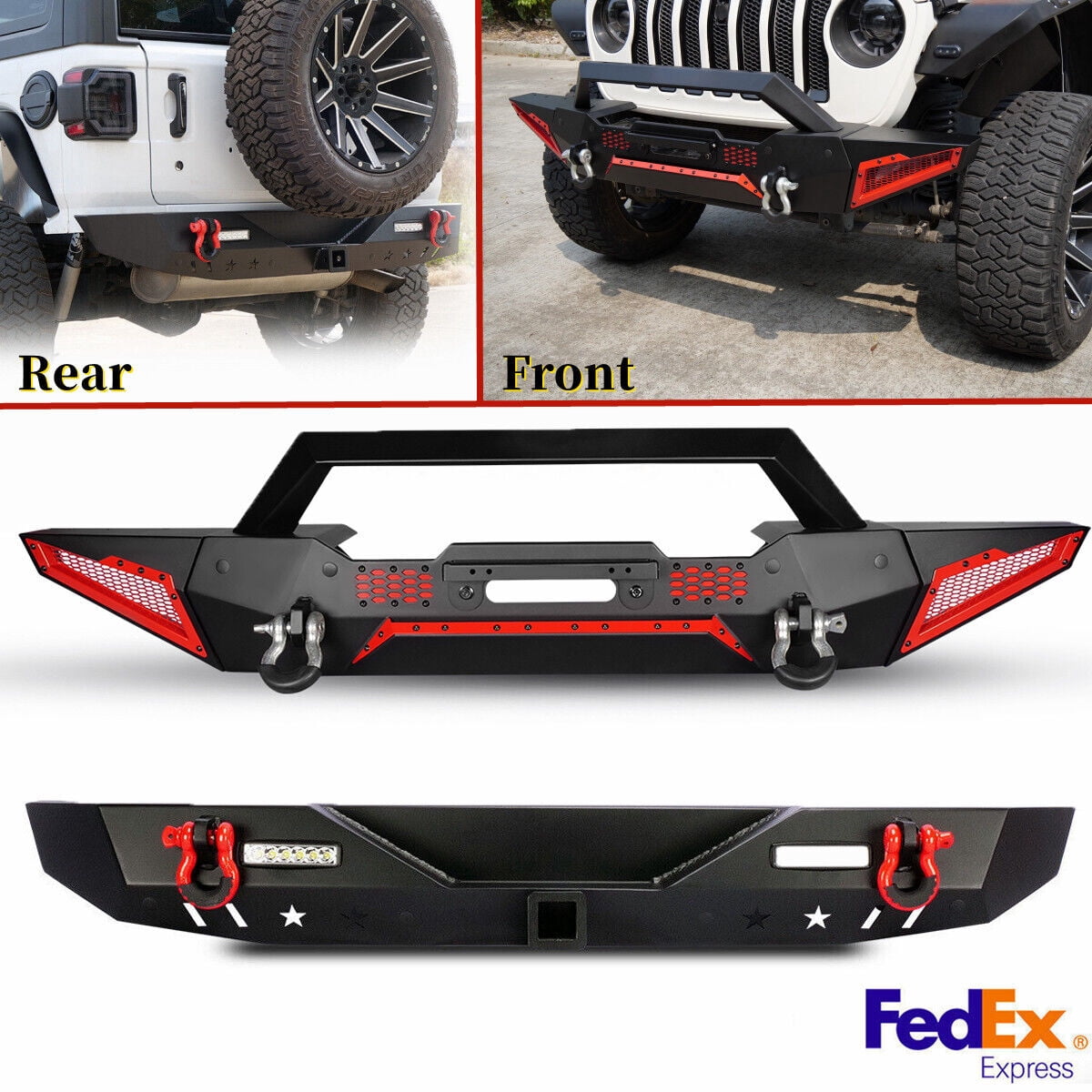 Front + Rear Bumpers For 2018-2023 Jeep Wrangler JL With D-Ring ...