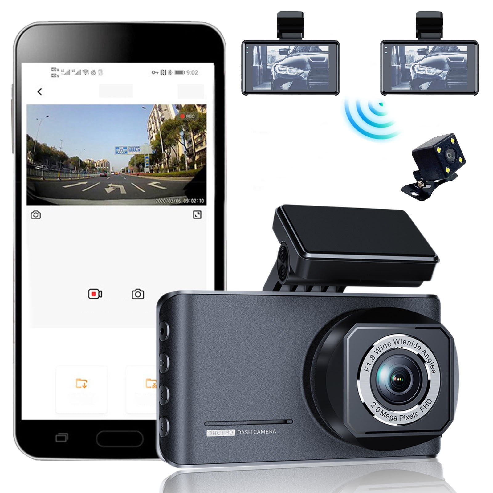 Front and Rear Camera, 3-inch Loop Recording, Mobile WIFI, Night Vision ...