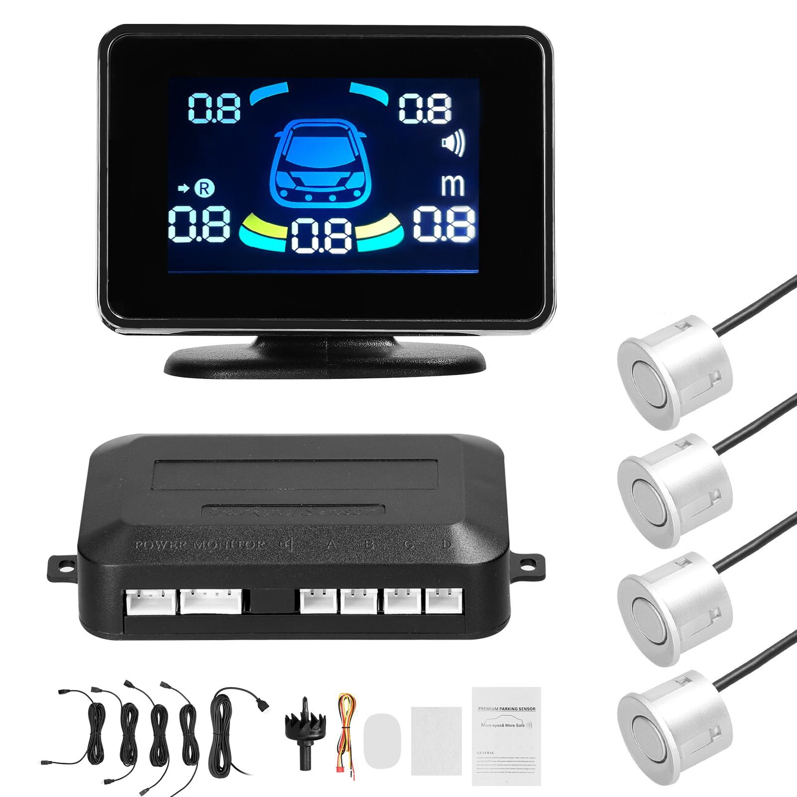 Front & Rear Car Parking Sensor System - Sound Warning/Buzzer/Mute, 4 ...