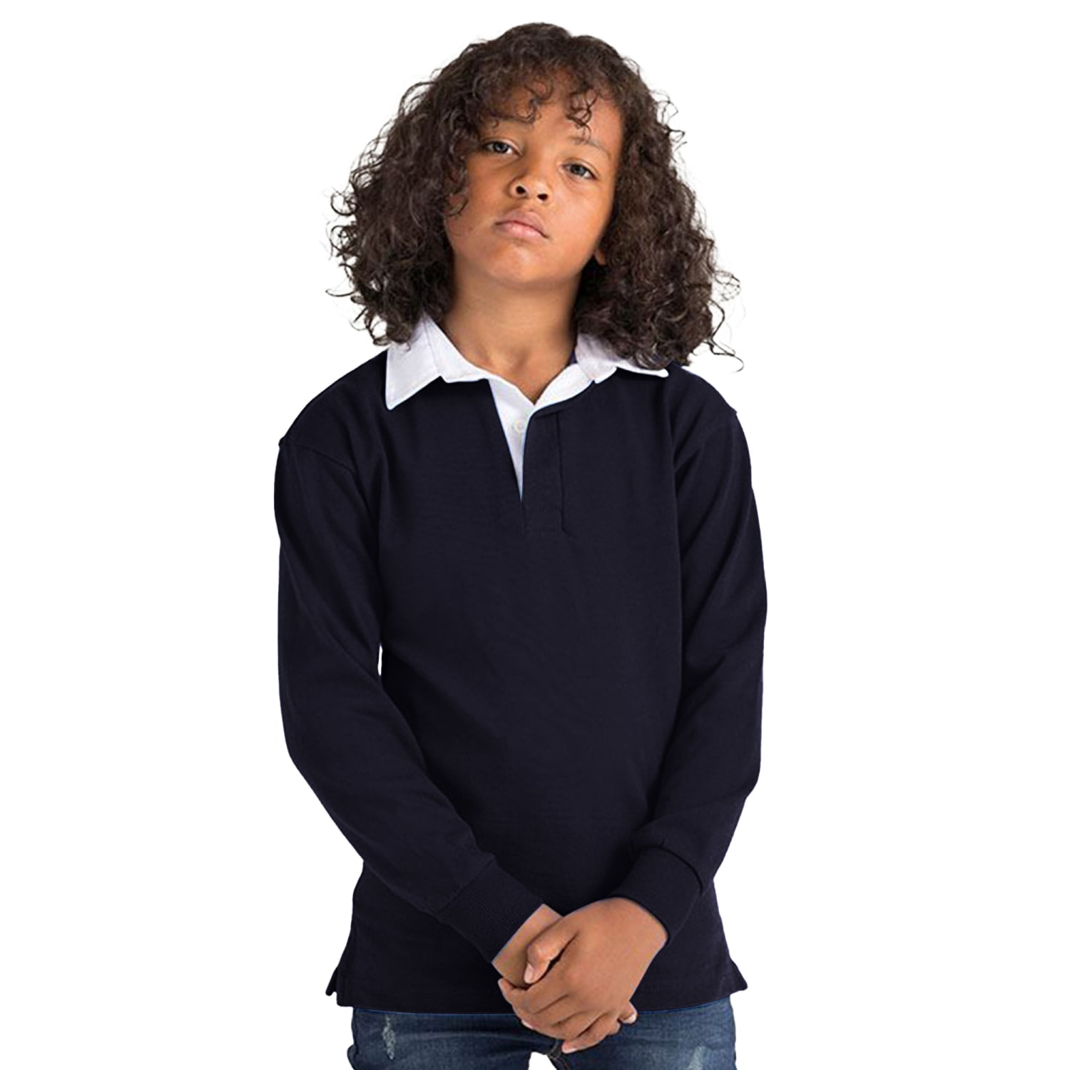 Front Row Kids Big Boys Long Sleeve Plain Rugby Sports Polo Shirt (Pack ...