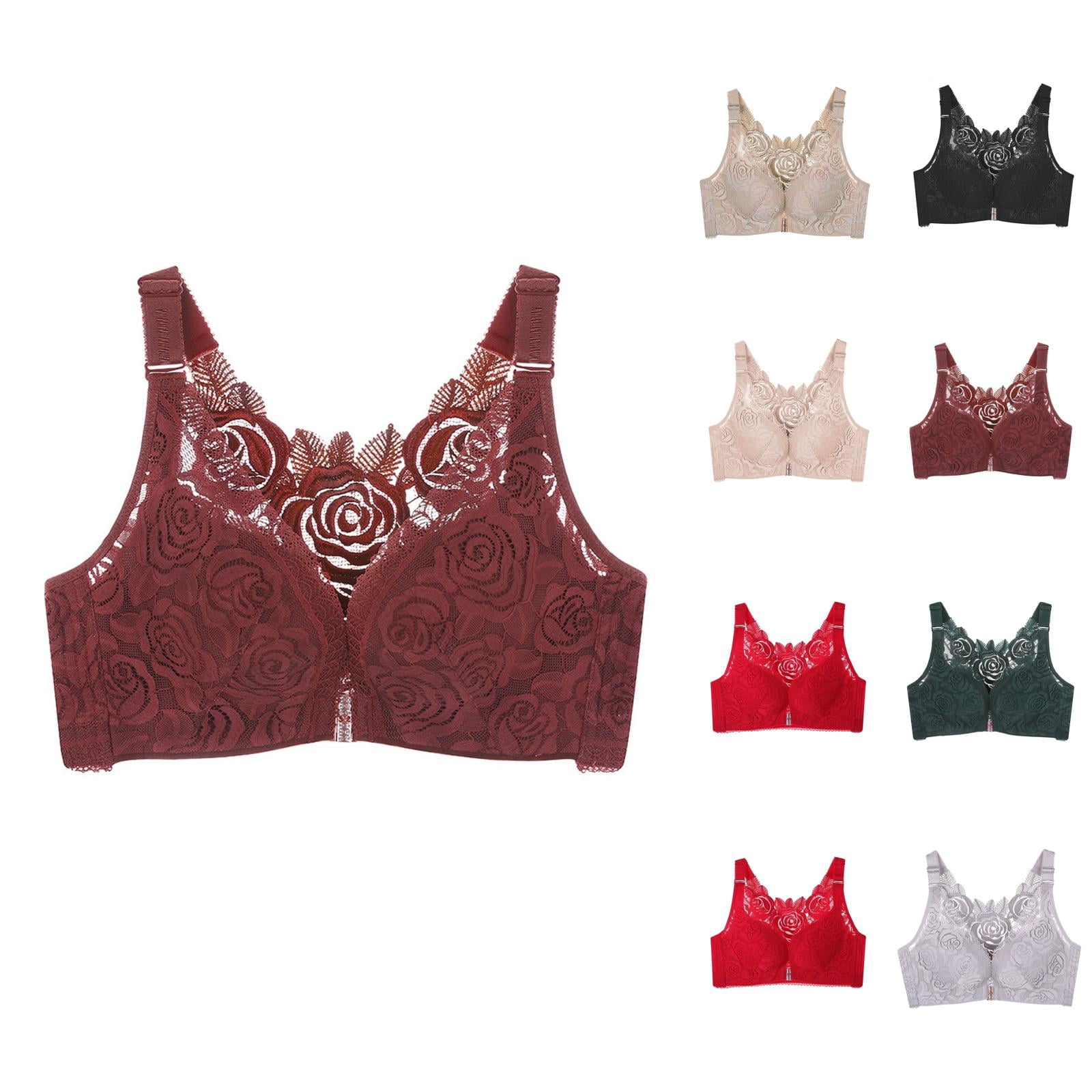 Front Side Buckle Seamless Bra, Comfort Rose Lace Edge Wireless Yoga ...