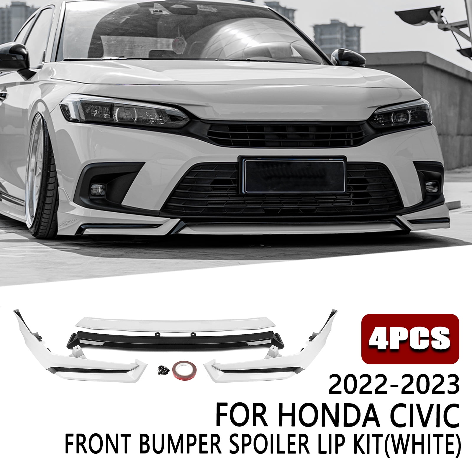 Front Spoiler Lip Splitter Kit For Honda Civic 2022-2024 Black White ...