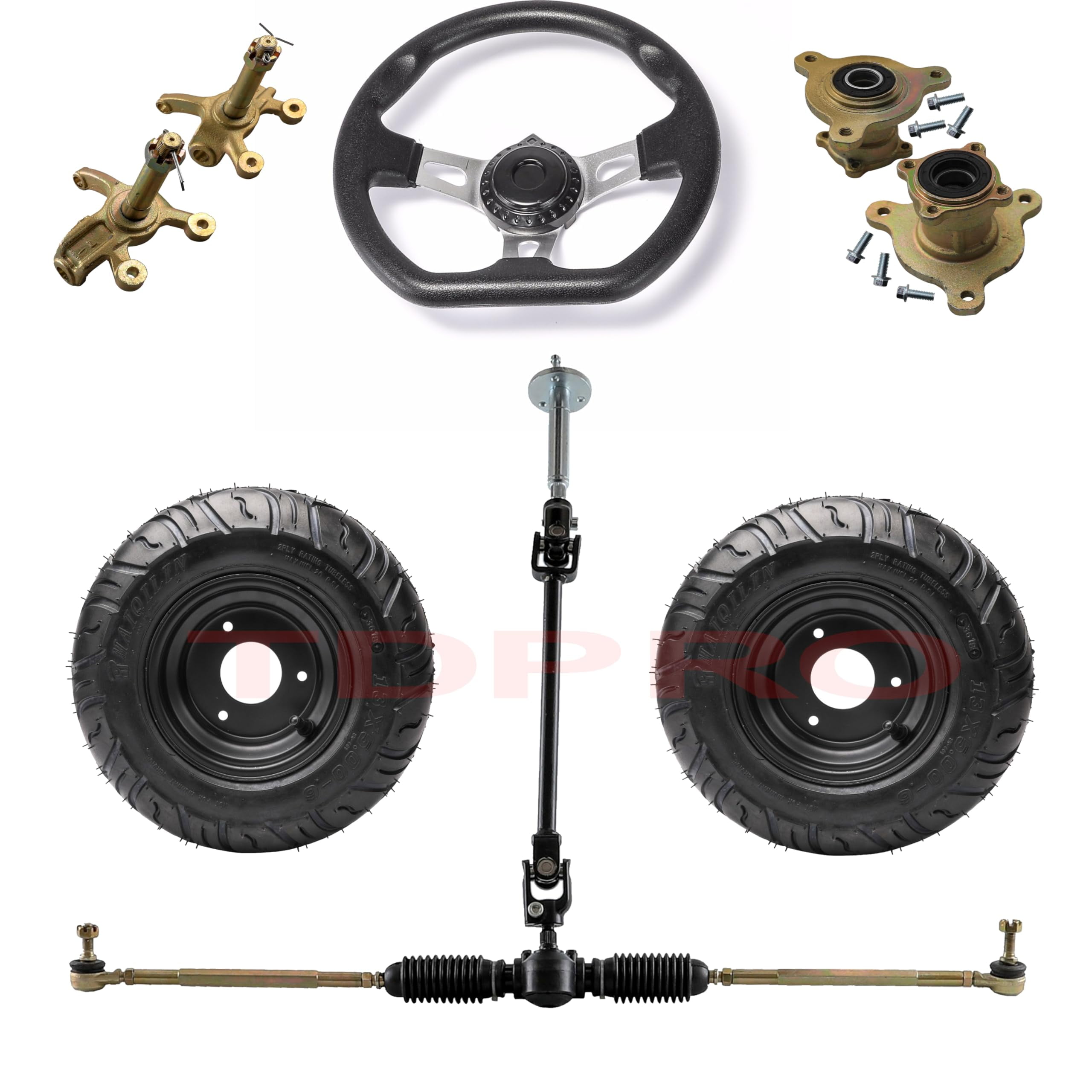 Front Steering Wheel Tie Rod Kit Gear Rack Pinion Shaft & 3 Stud Wheel ...