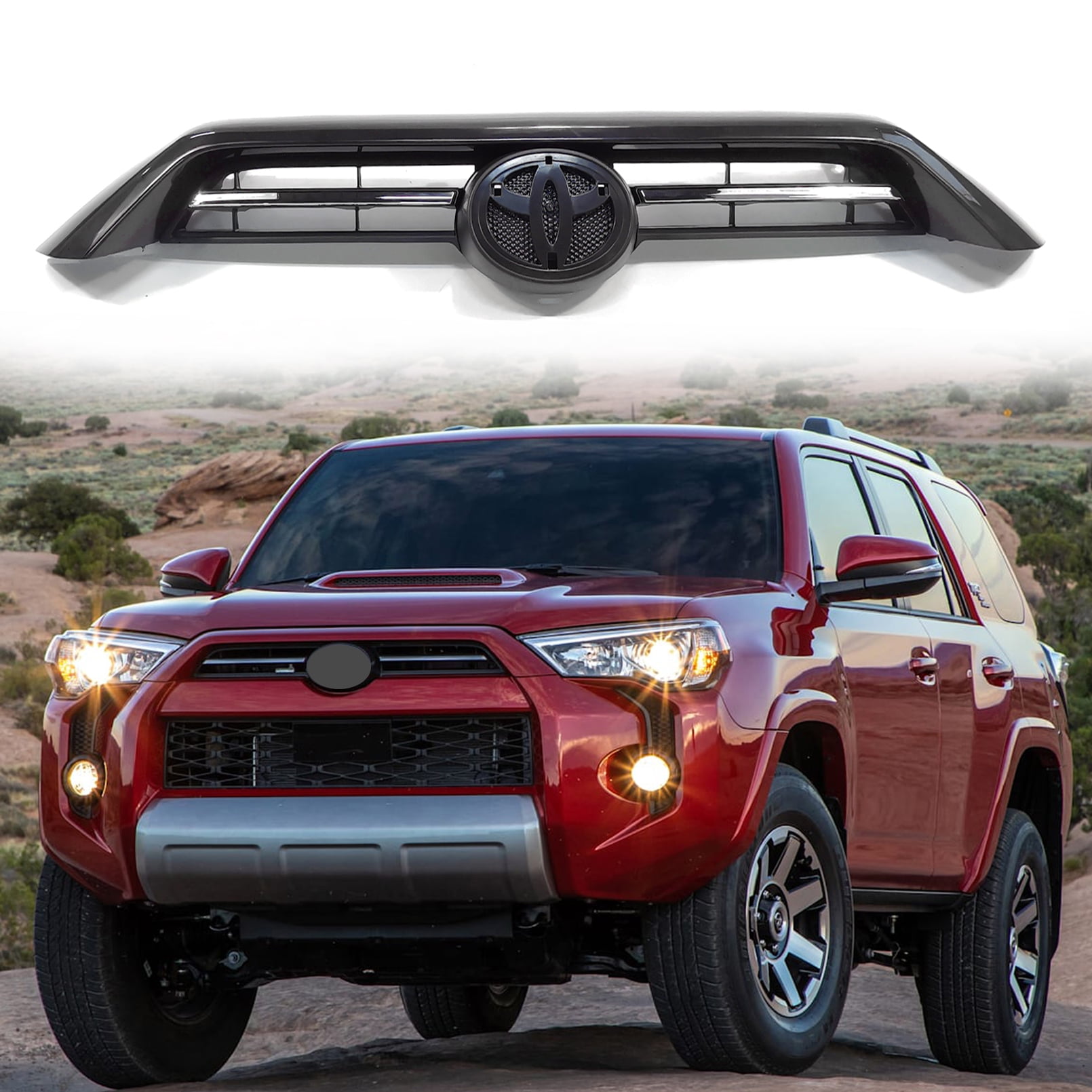 Front Upper Hood Grille With Chrome Trim For 2021-2023 Toyota 4Runner ...