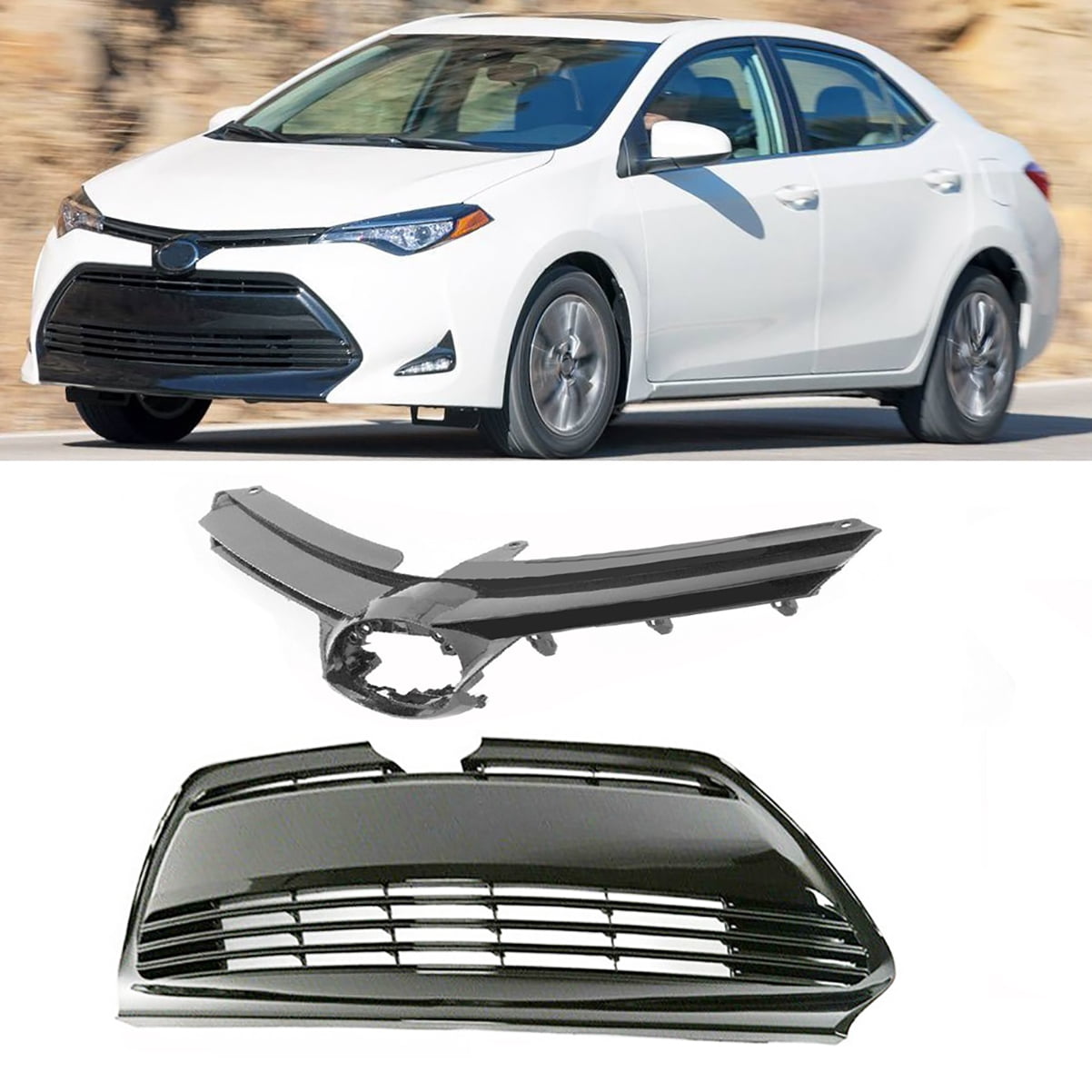 Toyota Corolla 2017-2019 Front Upper & Lower Grille Kit, Gloss Black ...