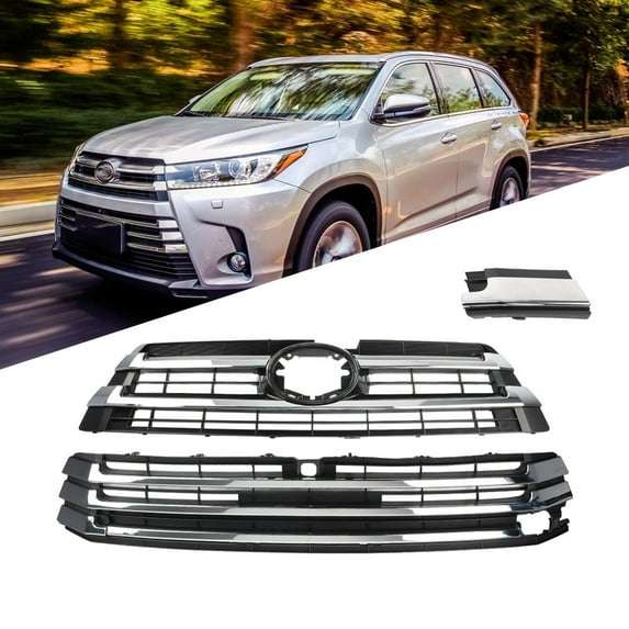 Front Upper & Lower Grilles Chrome Grille Fit for Toyota Highlander ...