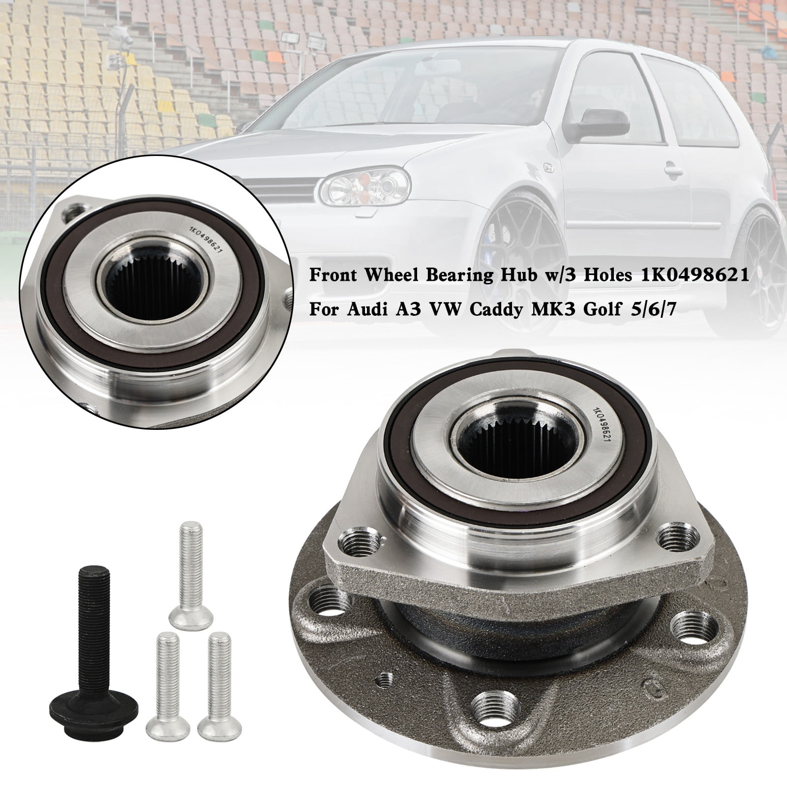 Front Wheel Bearing Hub w/3 Holes 1K0498621 For Audi A3 VW Caddy MK3 ...