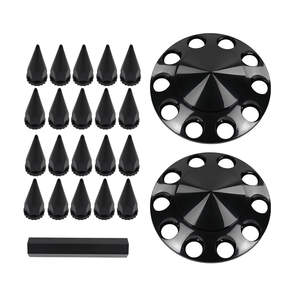 Front Wheel Covers 33mm Spiked Hub Axle Semi Truck ABS Plastic Satin ...