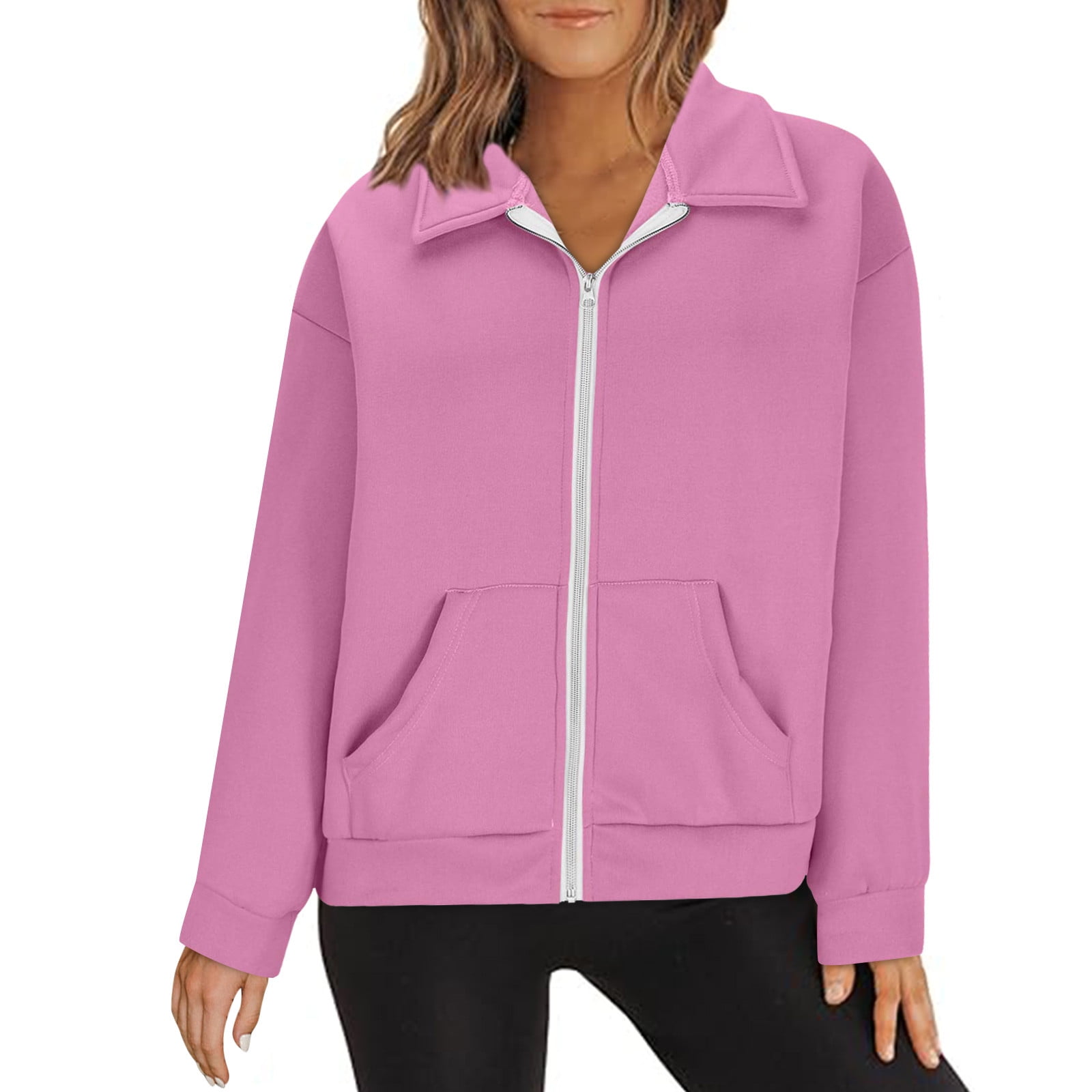 Front Zip Sweatshirts Womens without Hood Cotton Warm Comfy Zipper Fall ...