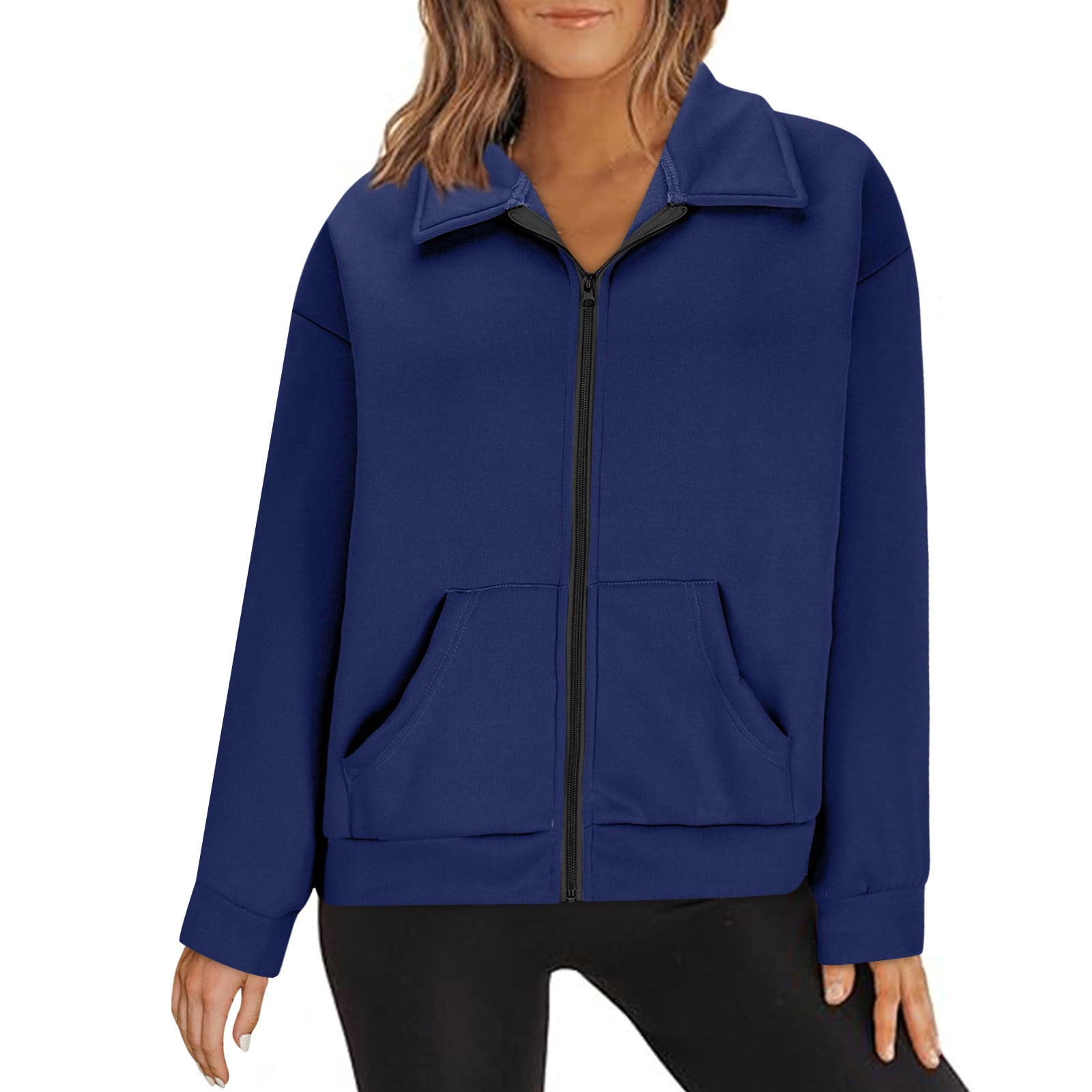 Front Zip Sweatshirts Womens without Hood Cotton Warm Comfy Zipper Fall ...