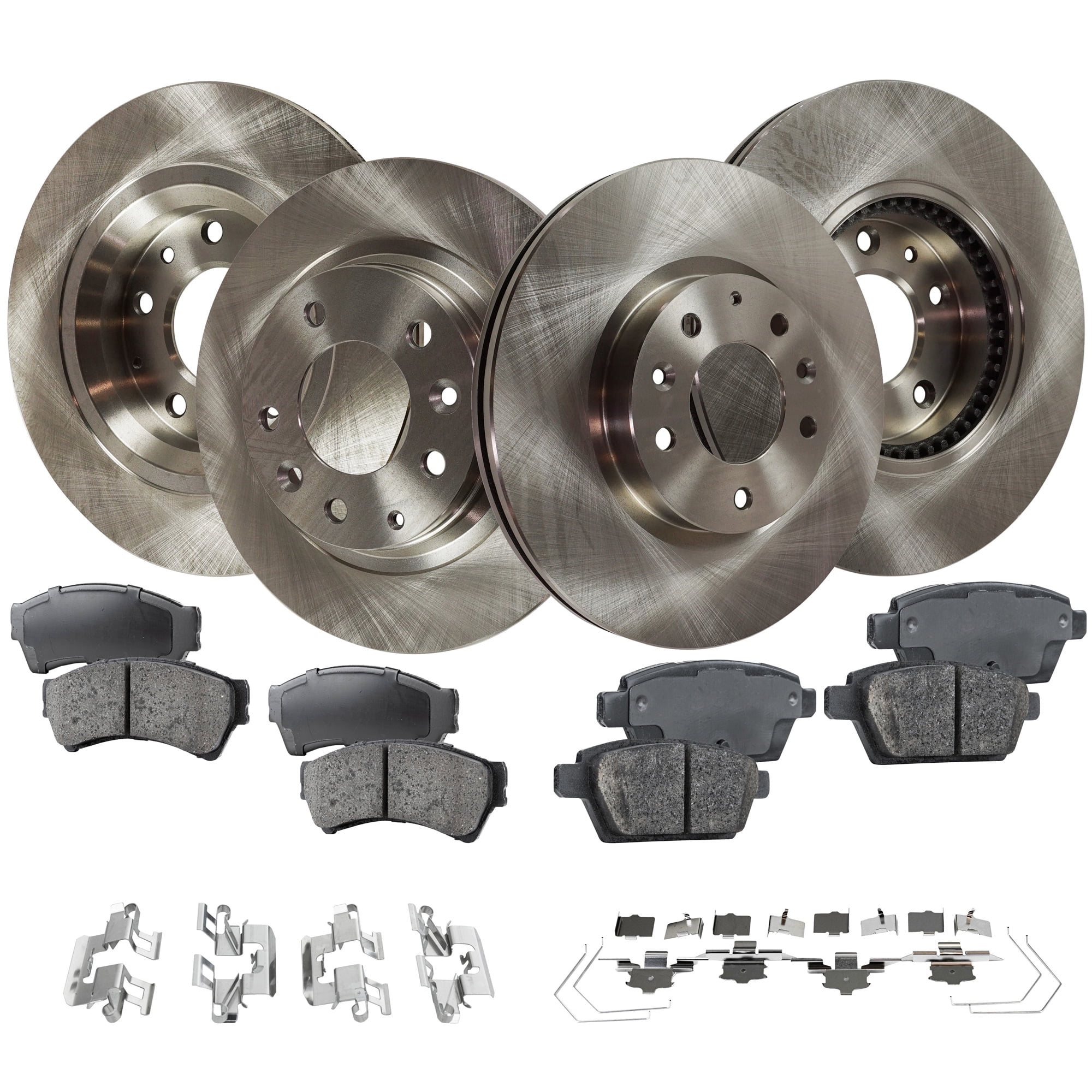 Front and Rear Brake Disc and Pad Kit Plain Surface 5 Lugs Ceramic Cast Iron Pro-Line Series ...