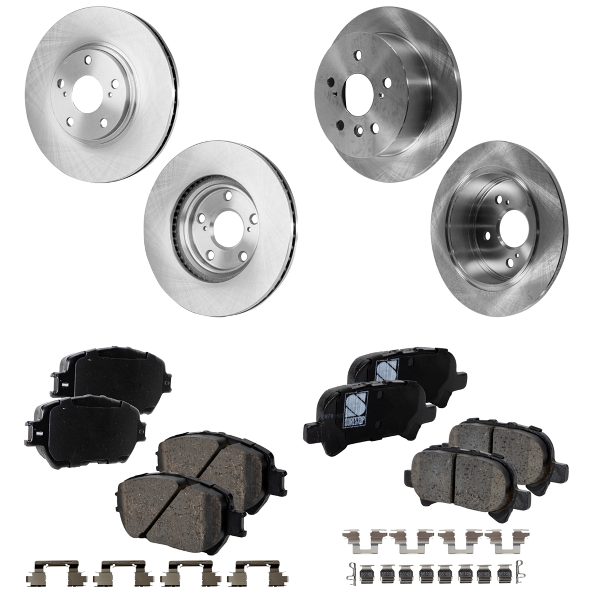 Front and Rear Brake Disc and Pad Kit Plain Surface 5 Lugs Ceramic Pro ...