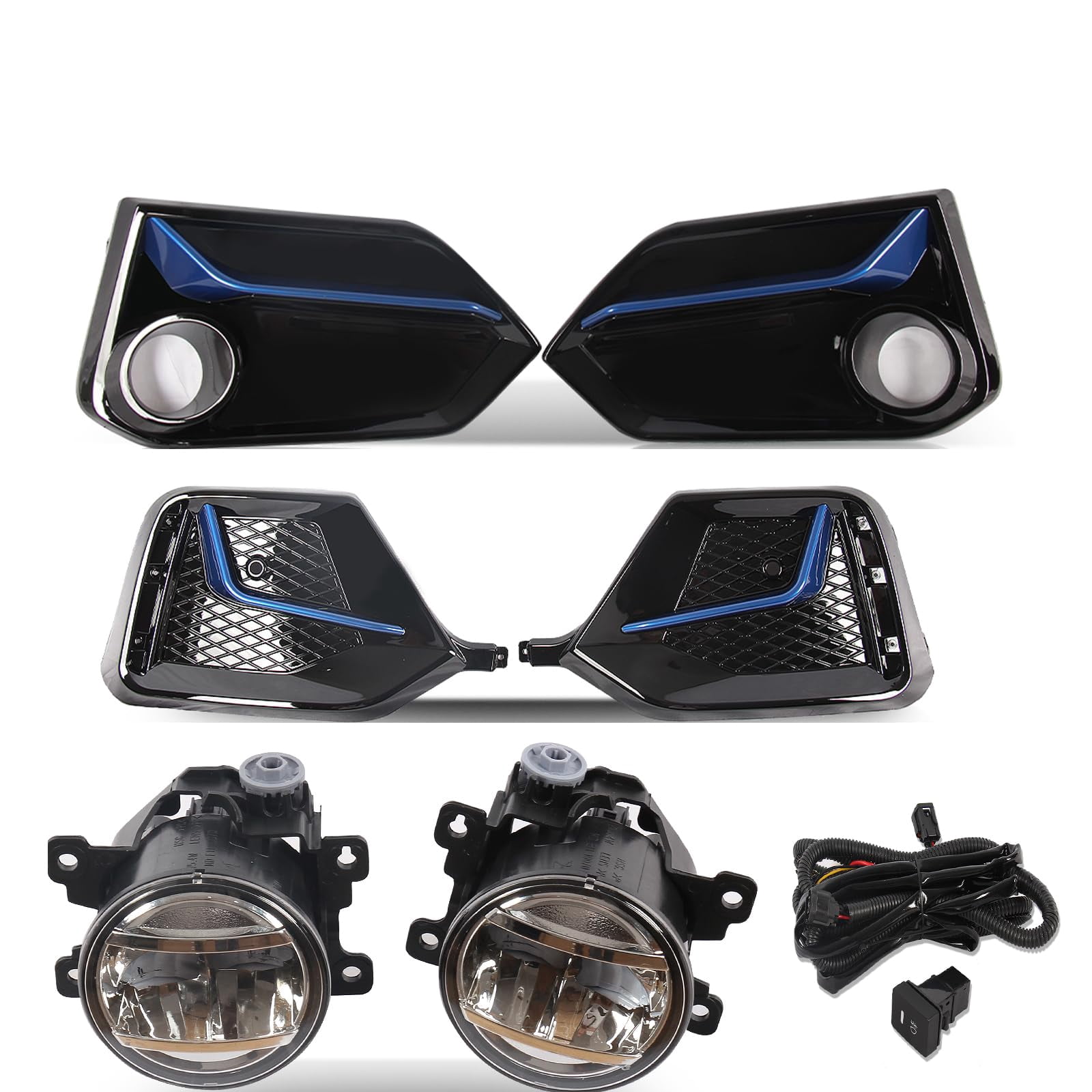Front and Rear Fog Light Cover W/Blue Trim and LED Fog Lamp W/Harness ...