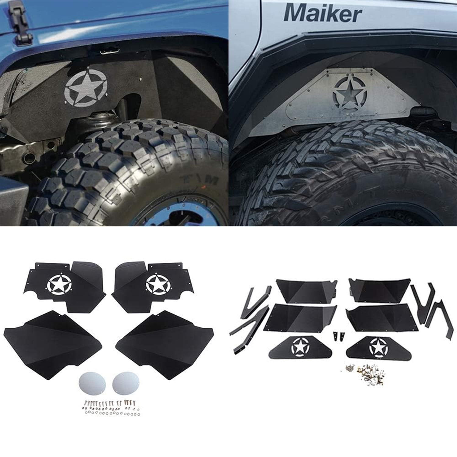 Front and Rear Inner Fender Liners w/Five Star Logo for 2007-2017 Jeep ...