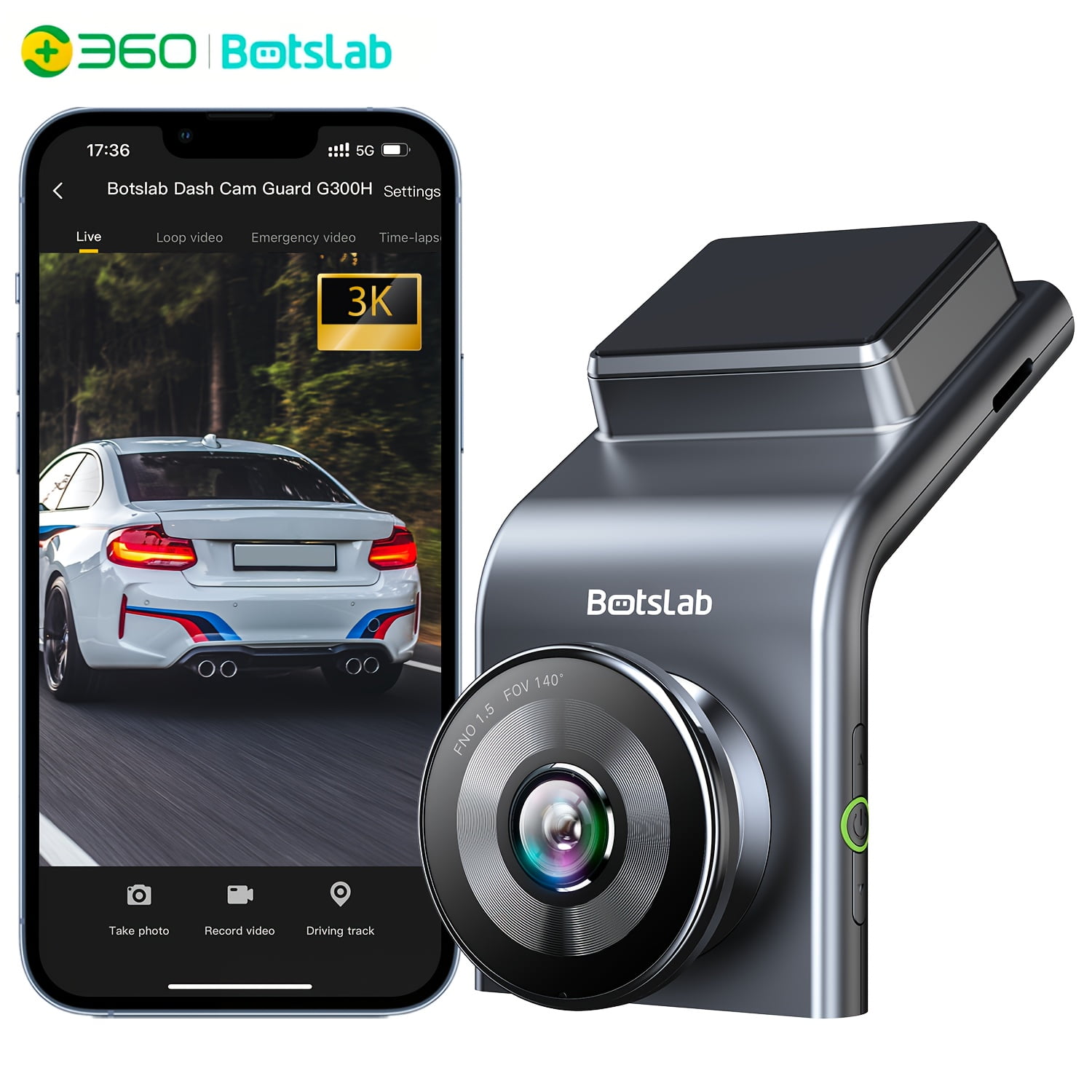 Front dash cam with 3K, 140° wide-angle lens, built-in Wifi GPS, night vision, motion detection ...